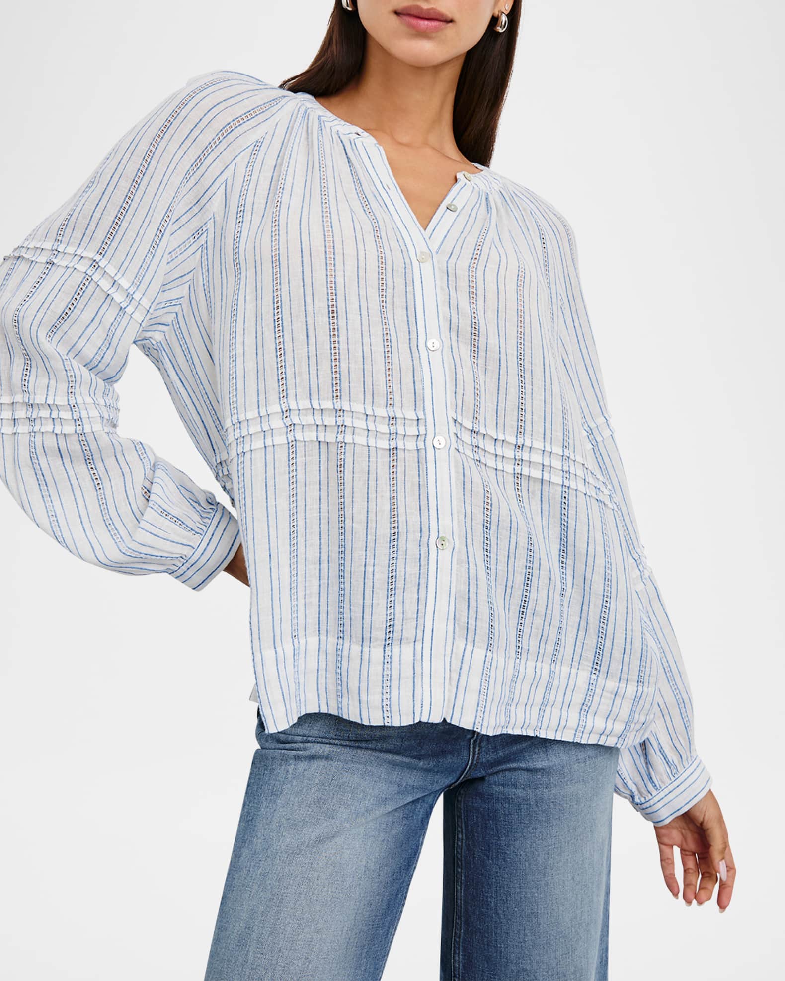 Rails Frances Button-Front Linen Blouse | Neiman Marcus