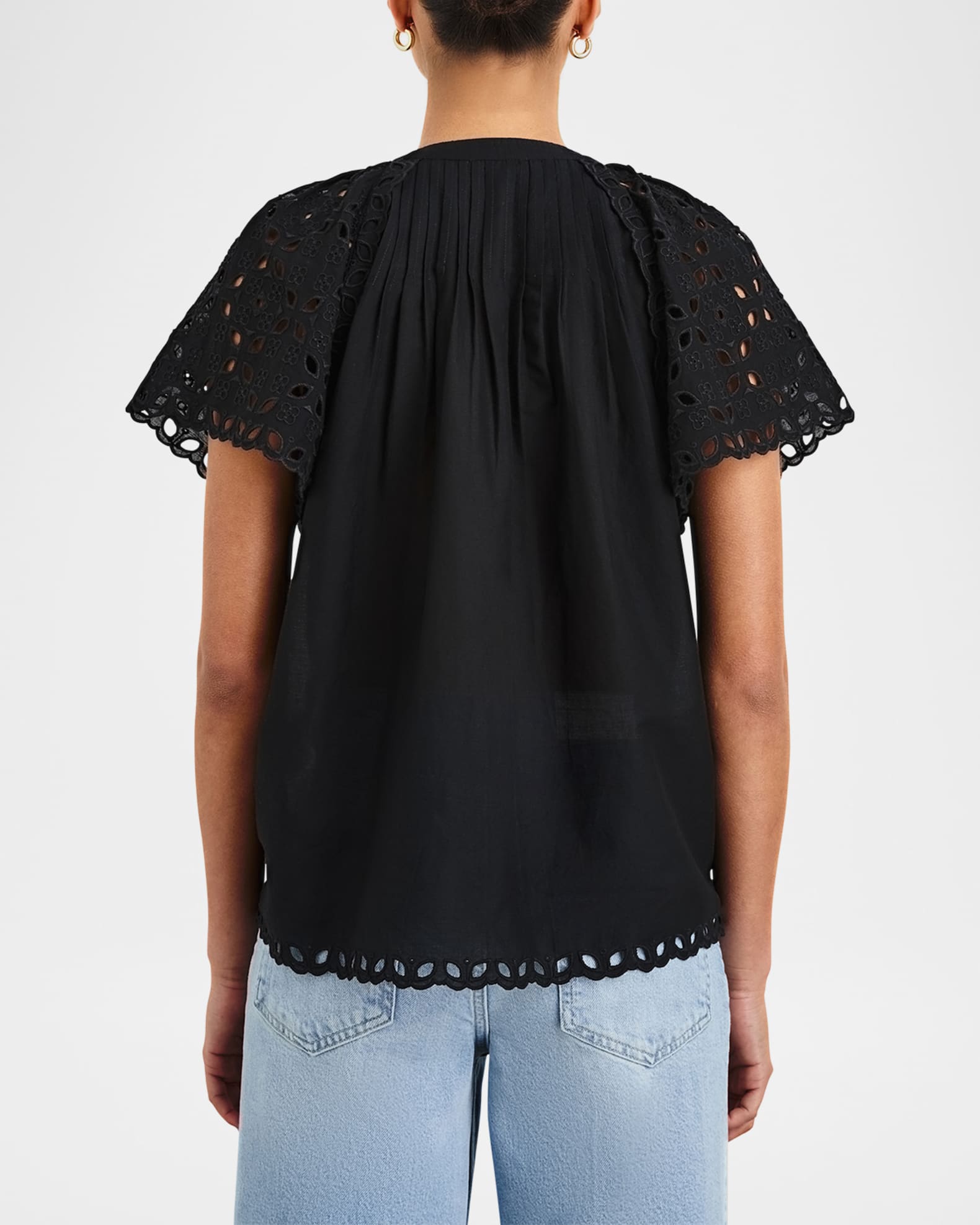 Rails Cerise Eyelet Flutter-Sleeve Blouse | Neiman Marcus