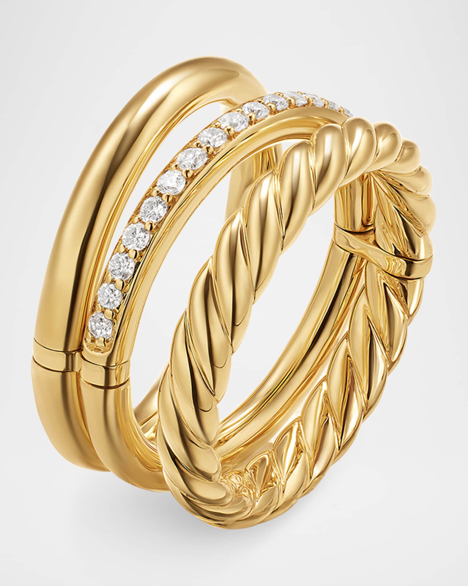David Yurman DY Mercer 3 Row Ring with Diamonds in 18K Gold, 9mm ...