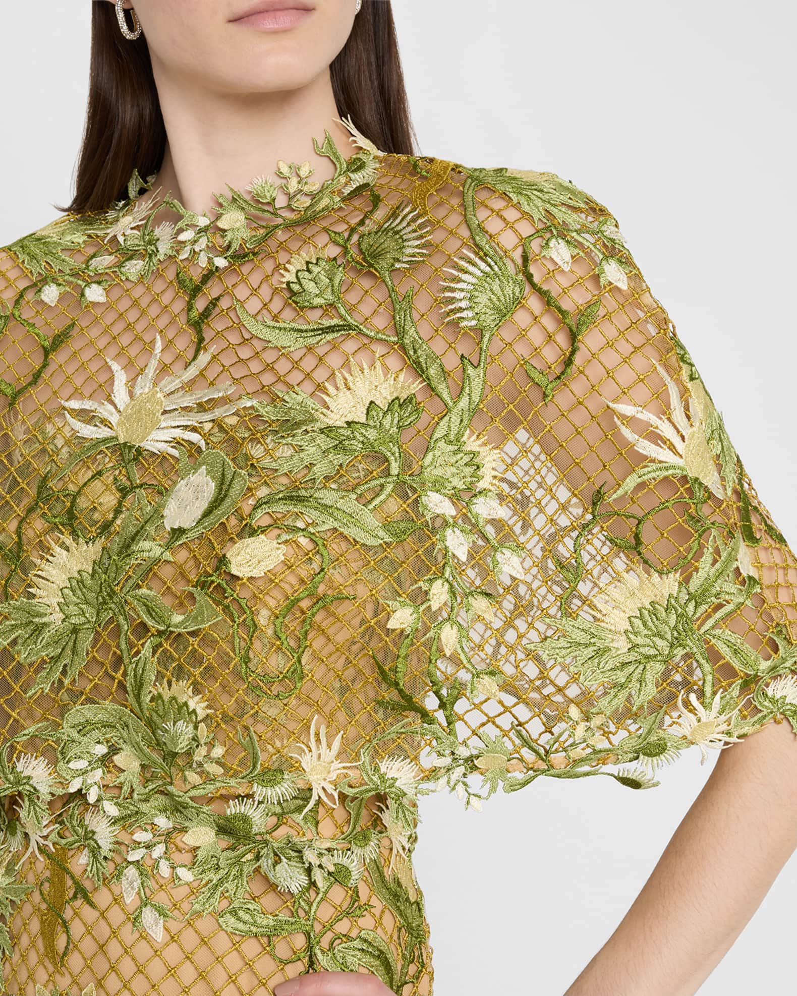 Marchesa Notte Floral-Embroidered Capelet Column Gown | Neiman Marcus