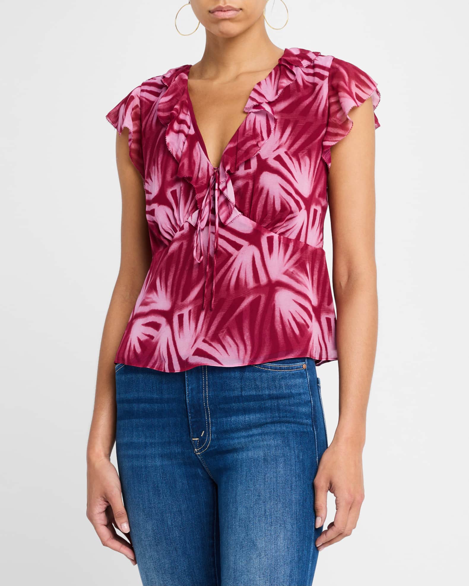 Rails Carmine Chiffon Flutter-Sleeve Blouse | Neiman Marcus