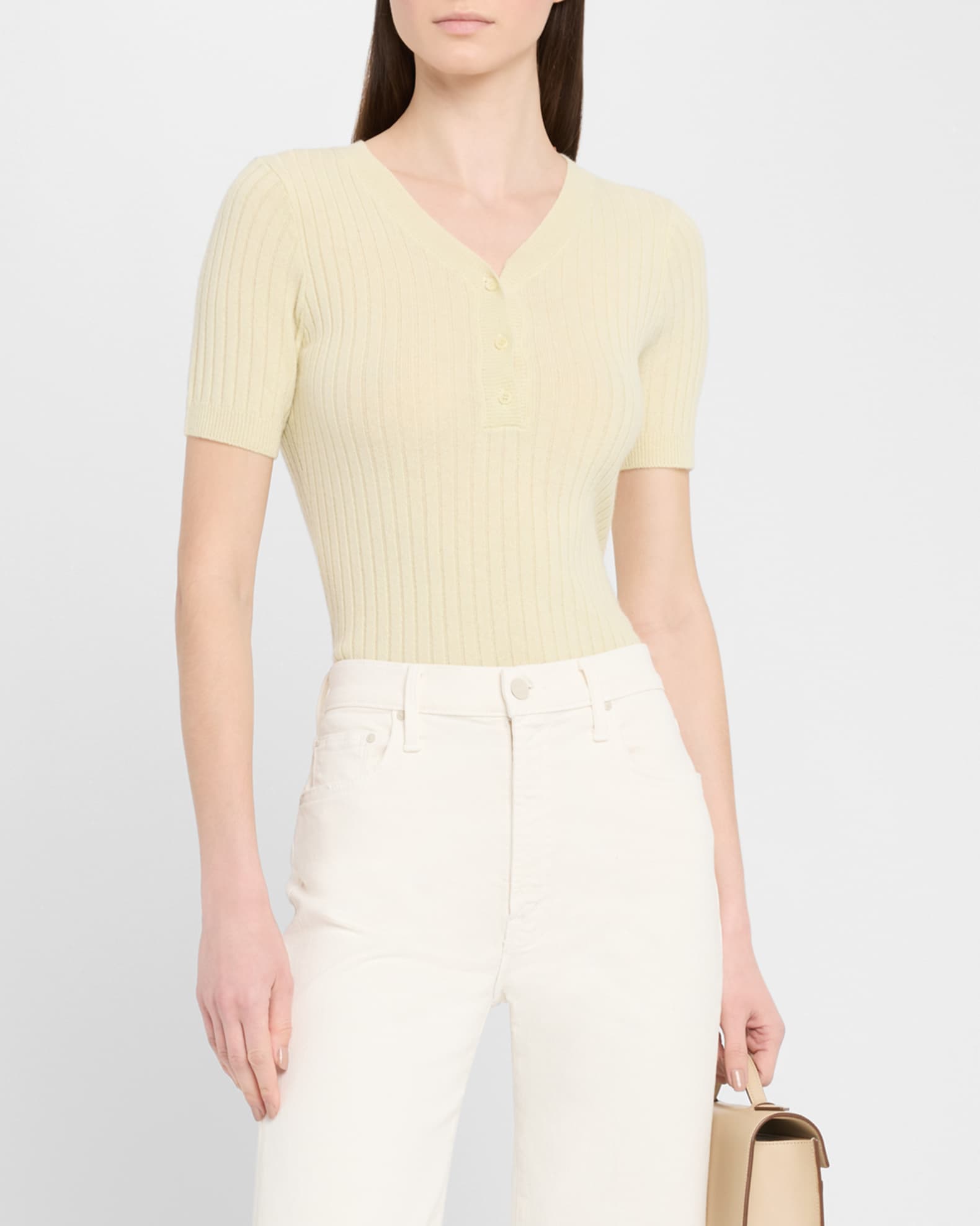 Sablyn Kennedy Ribbed Cashmere Henley | Neiman Marcus