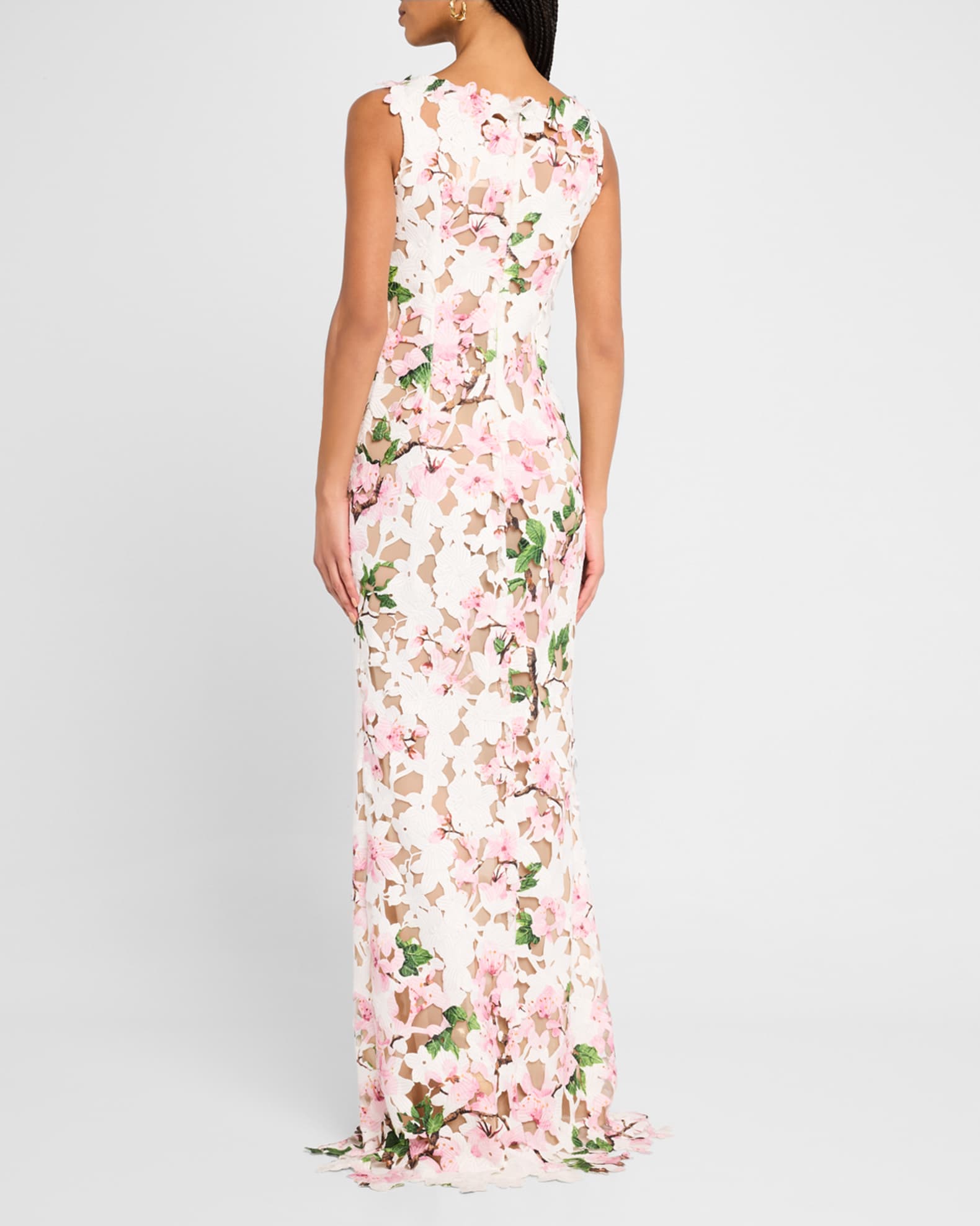 Oscar de la Renta Sleeveless Cherry Blossom Guipure Gown | Neiman Marcus