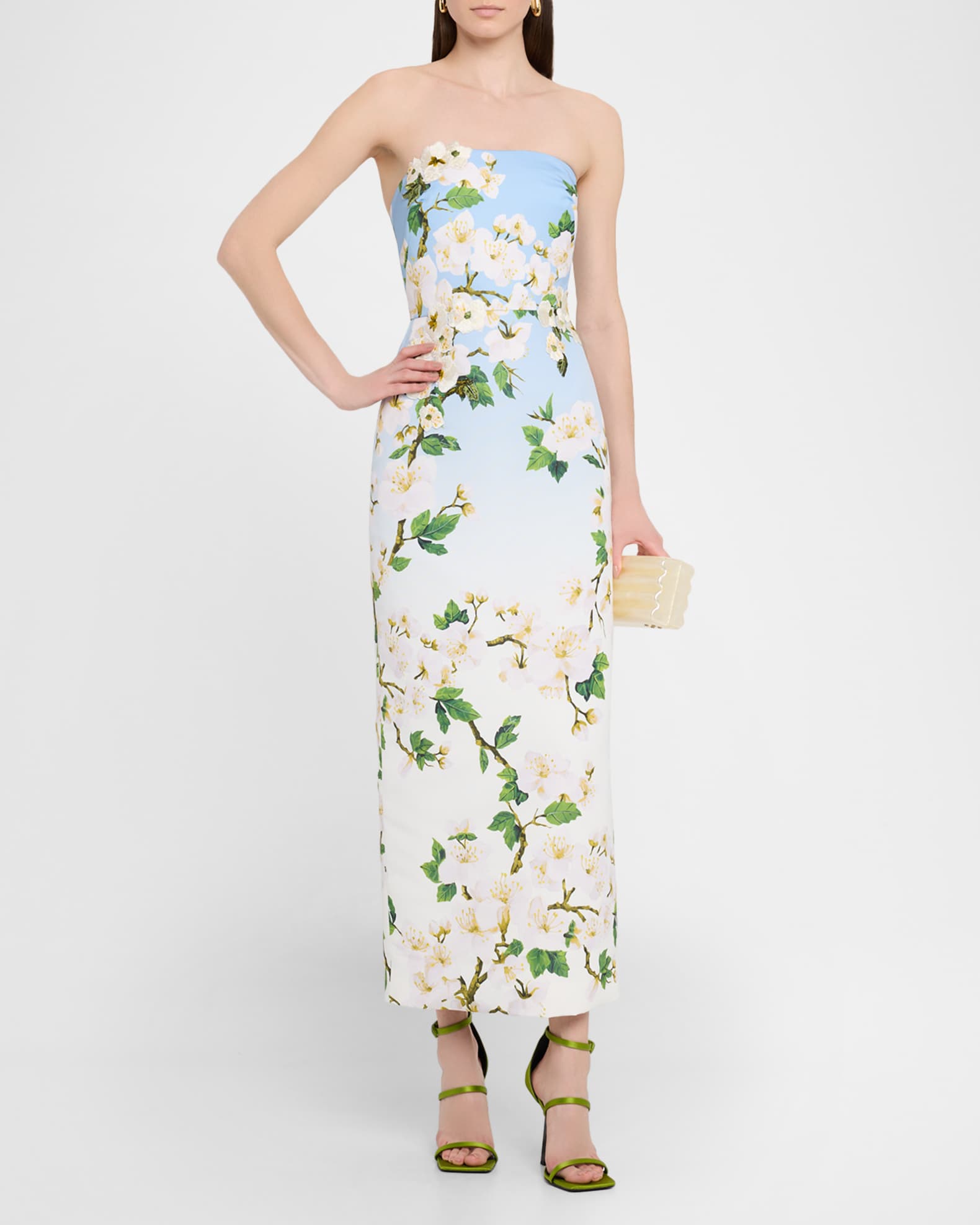 Oscar de la Renta Strapless Cherry Blossom Embroidered Gown | Neiman Marcus