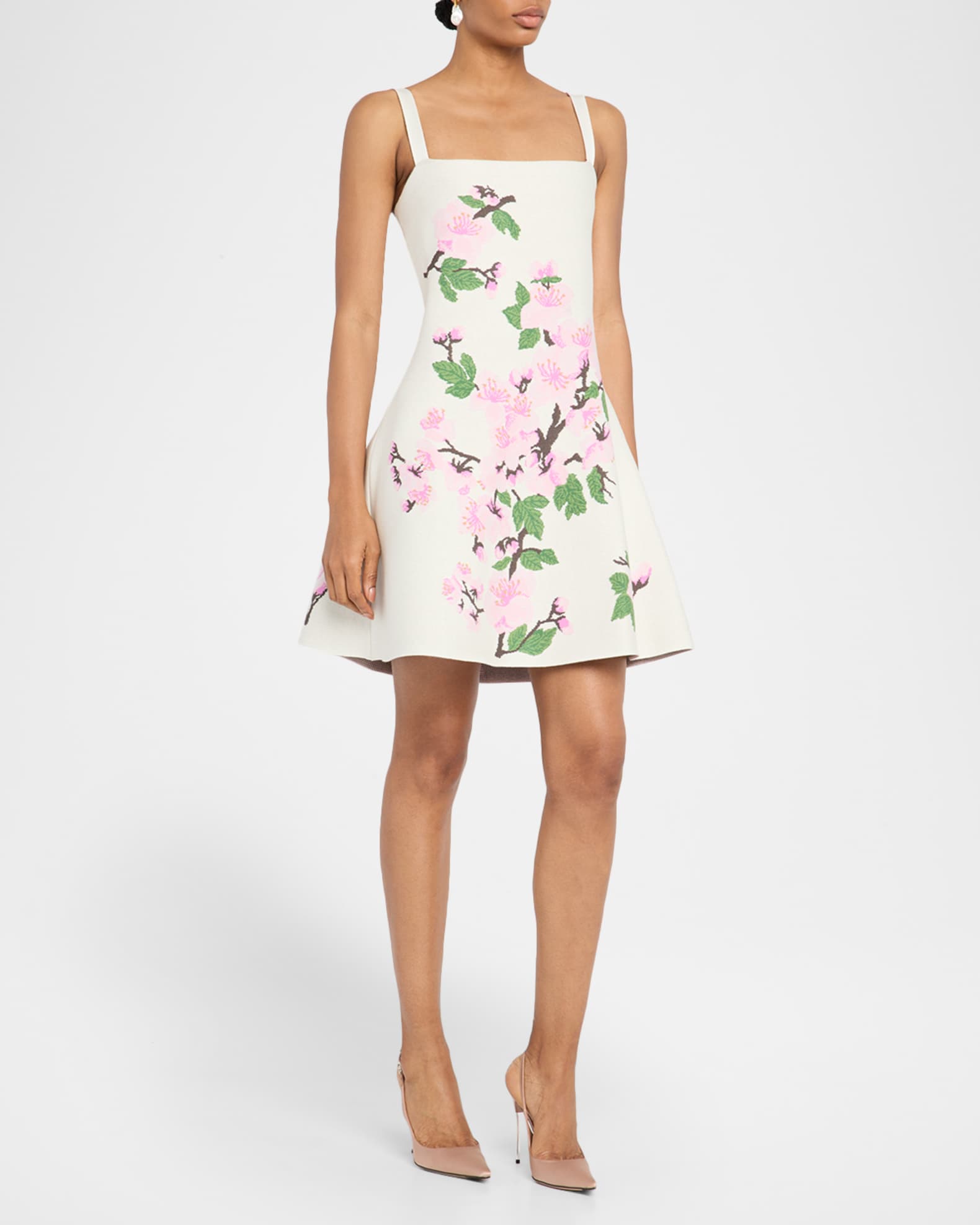 Oscar de la Renta Cherry Blossom Knit Fit-And-Flare Mini Dress | Neiman ...