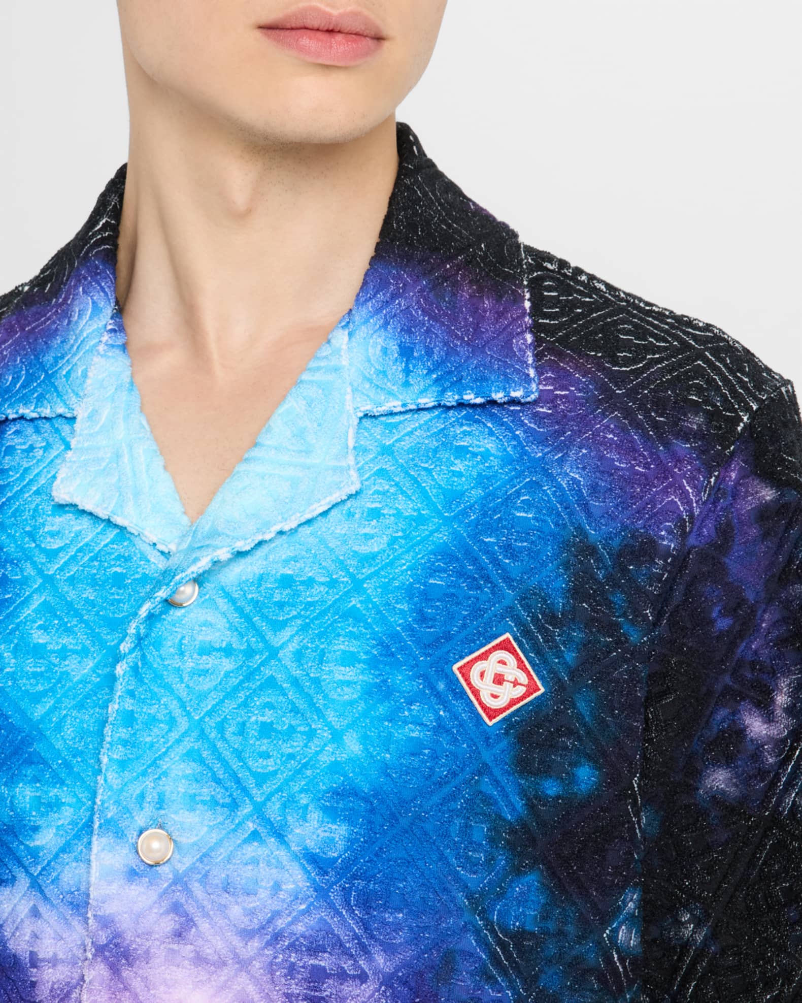 CASABLANCA Men's Gradient Monogram Toweling Camp Shirt | Neiman Marcus