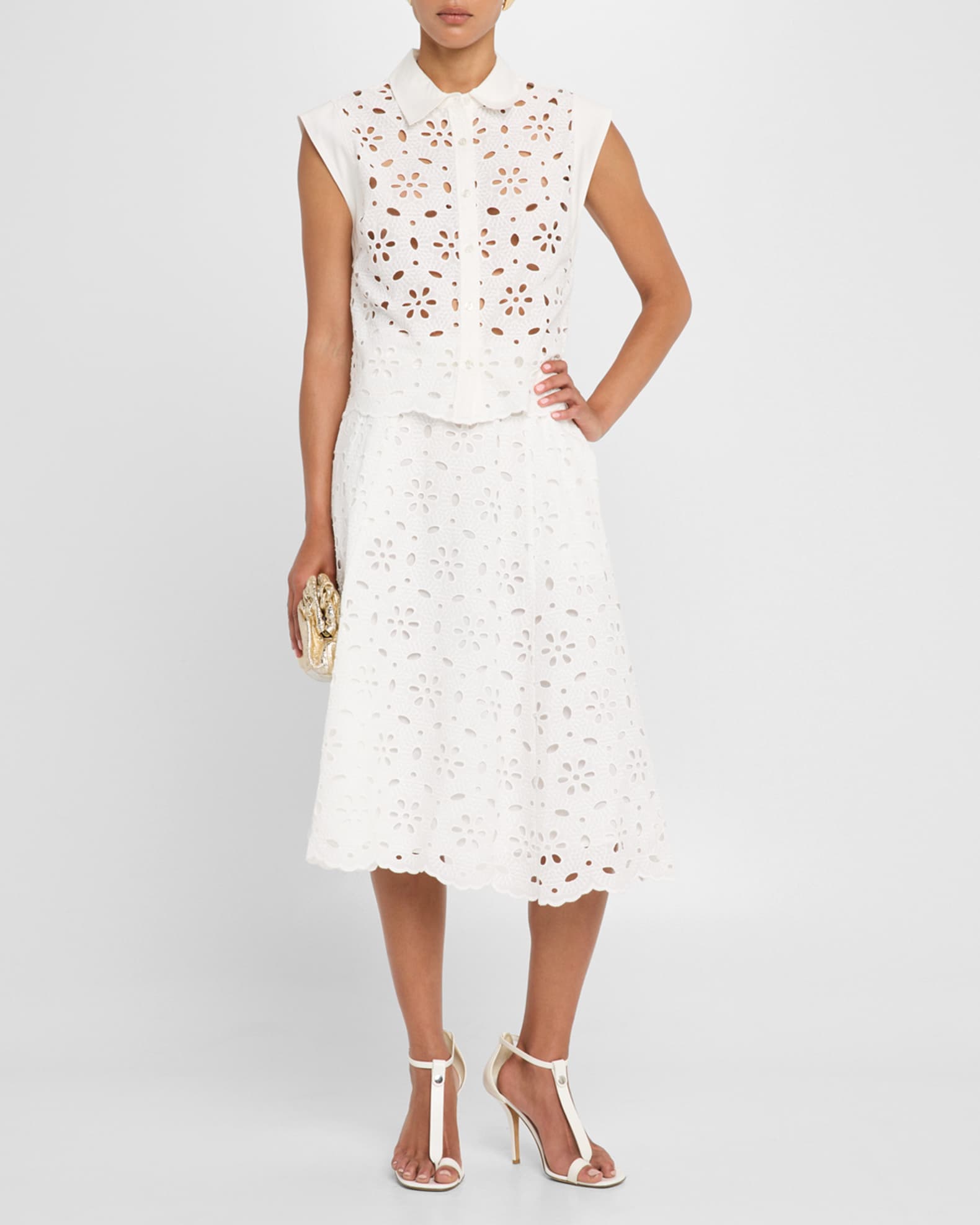 Milly Natalia Eyelet-Embroidered Cotton Top | Neiman Marcus