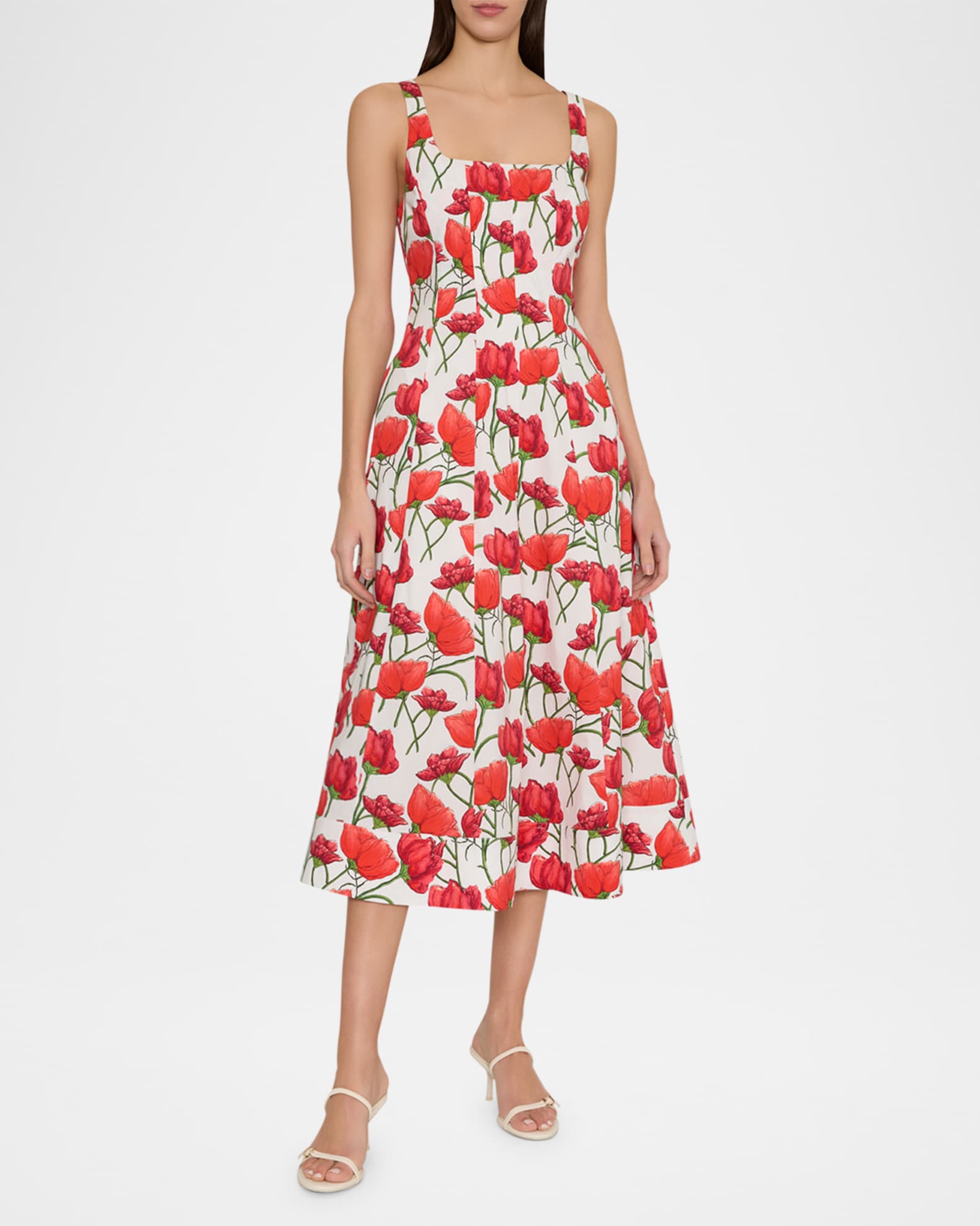 Milly Nia Peony A-Line Midi Dress | Neiman Marcus
