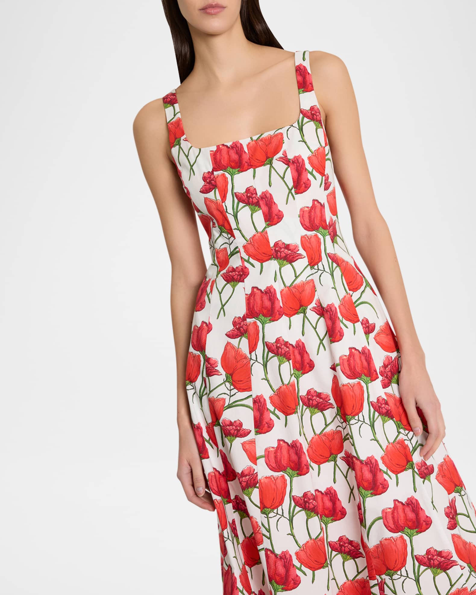 Milly Nia Peony A-Line Midi Dress | Neiman Marcus