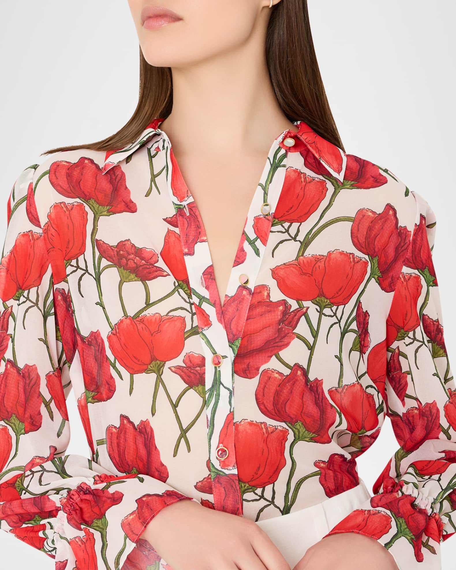 Milly Lacey Peony Button-Front Blouse | Neiman Marcus