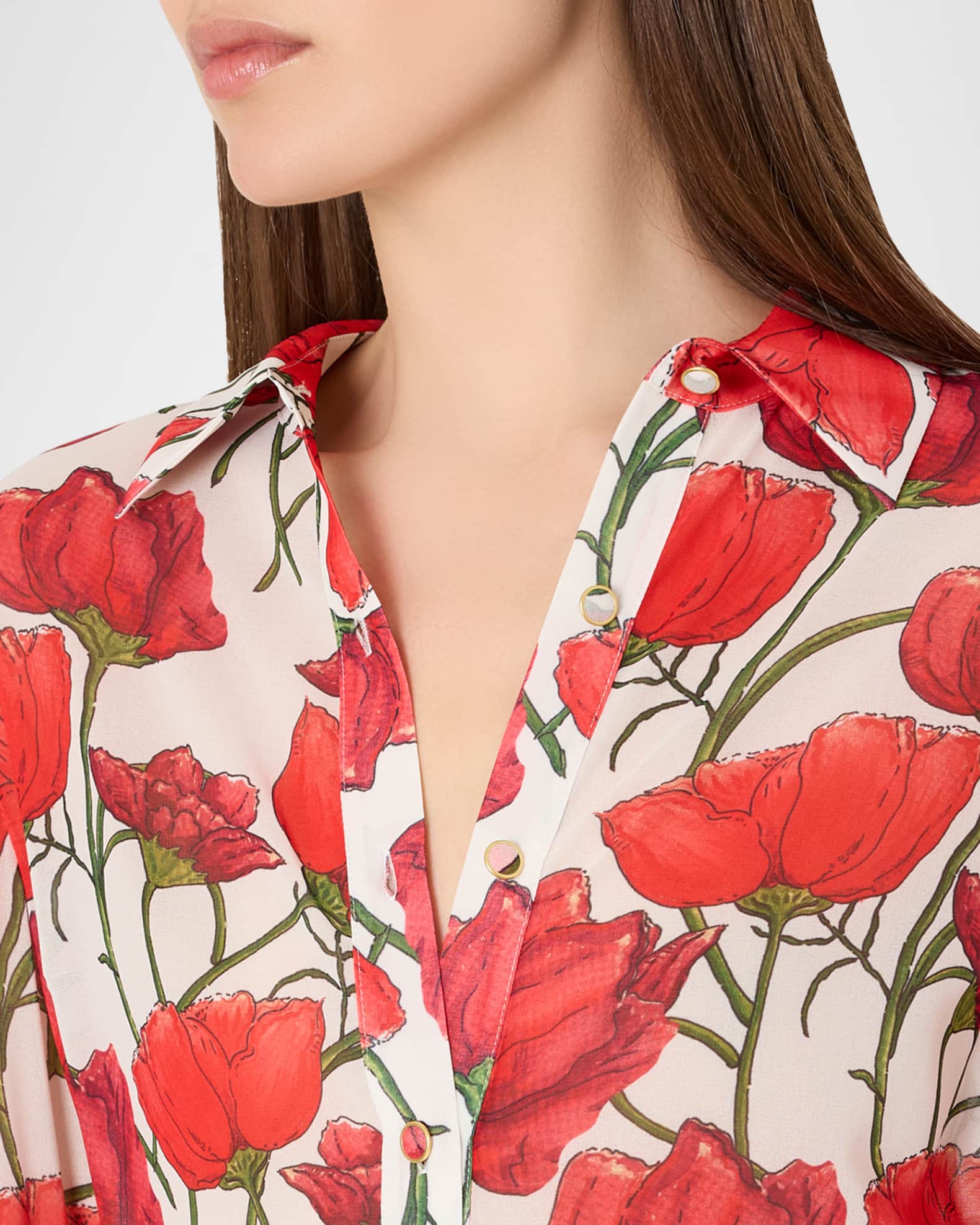 Milly Lacey Peony Button-Front Blouse | Neiman Marcus