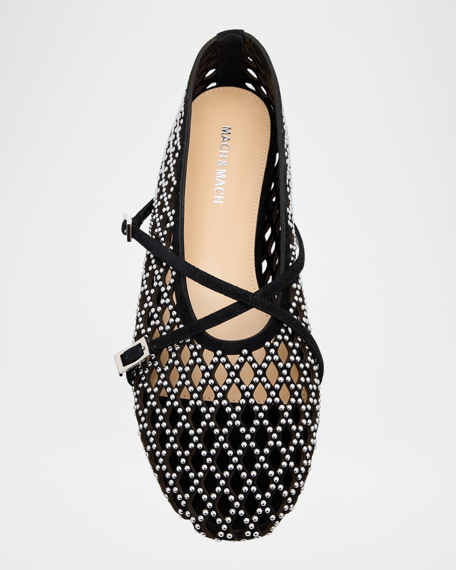 MACH & MACH Sparkle Mesh Net Suede Ballerina Flats | Neiman Marcus