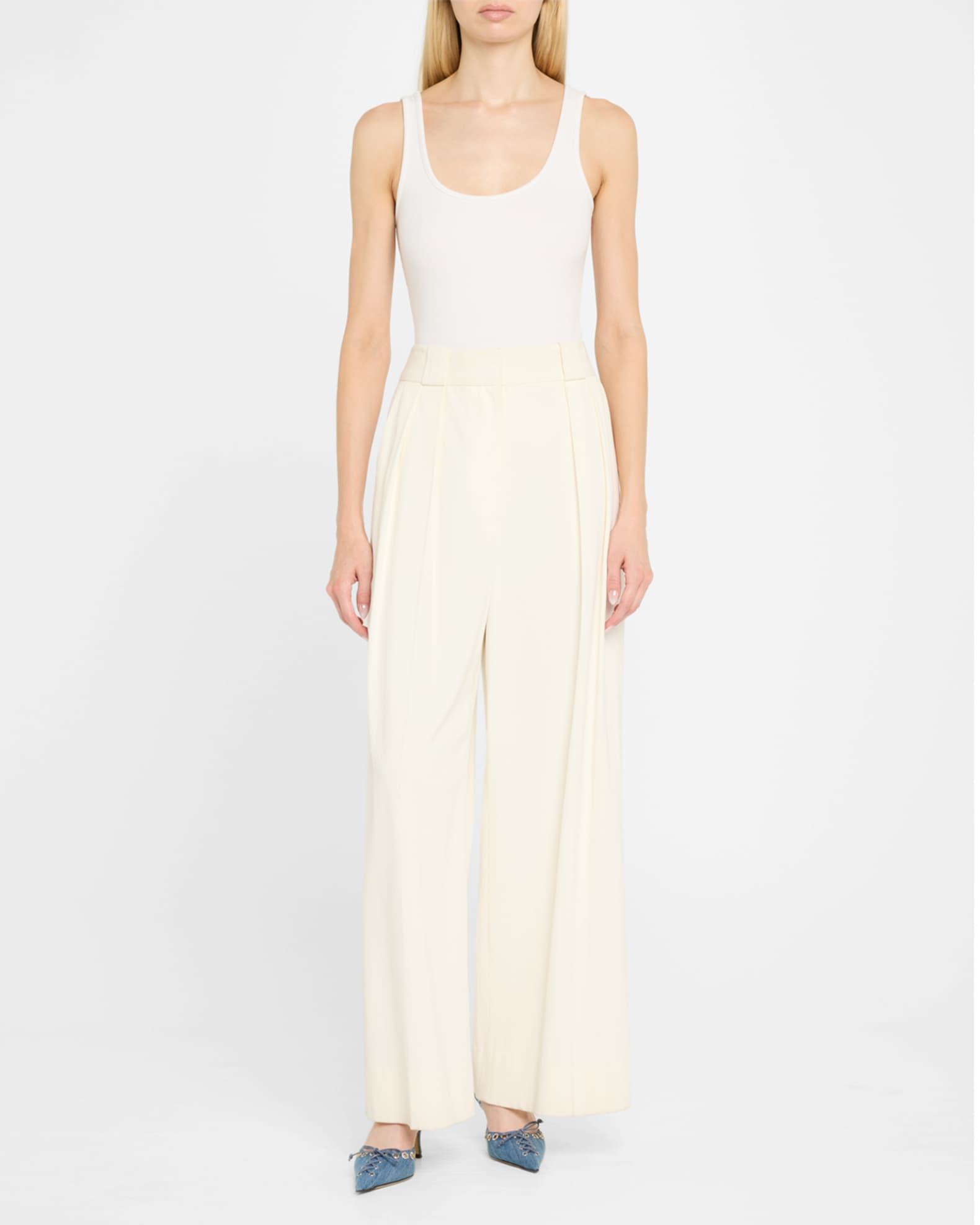 MACH & MACH Crystalized Corset Denim Slingback Pumps | Neiman Marcus