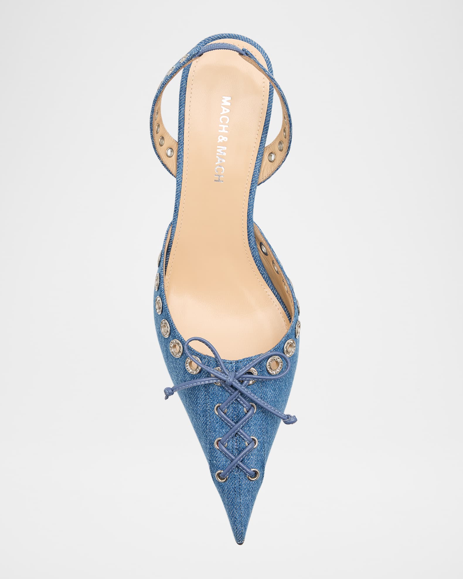 MACH & MACH Crystalized Corset Denim Slingback Pumps | Neiman Marcus