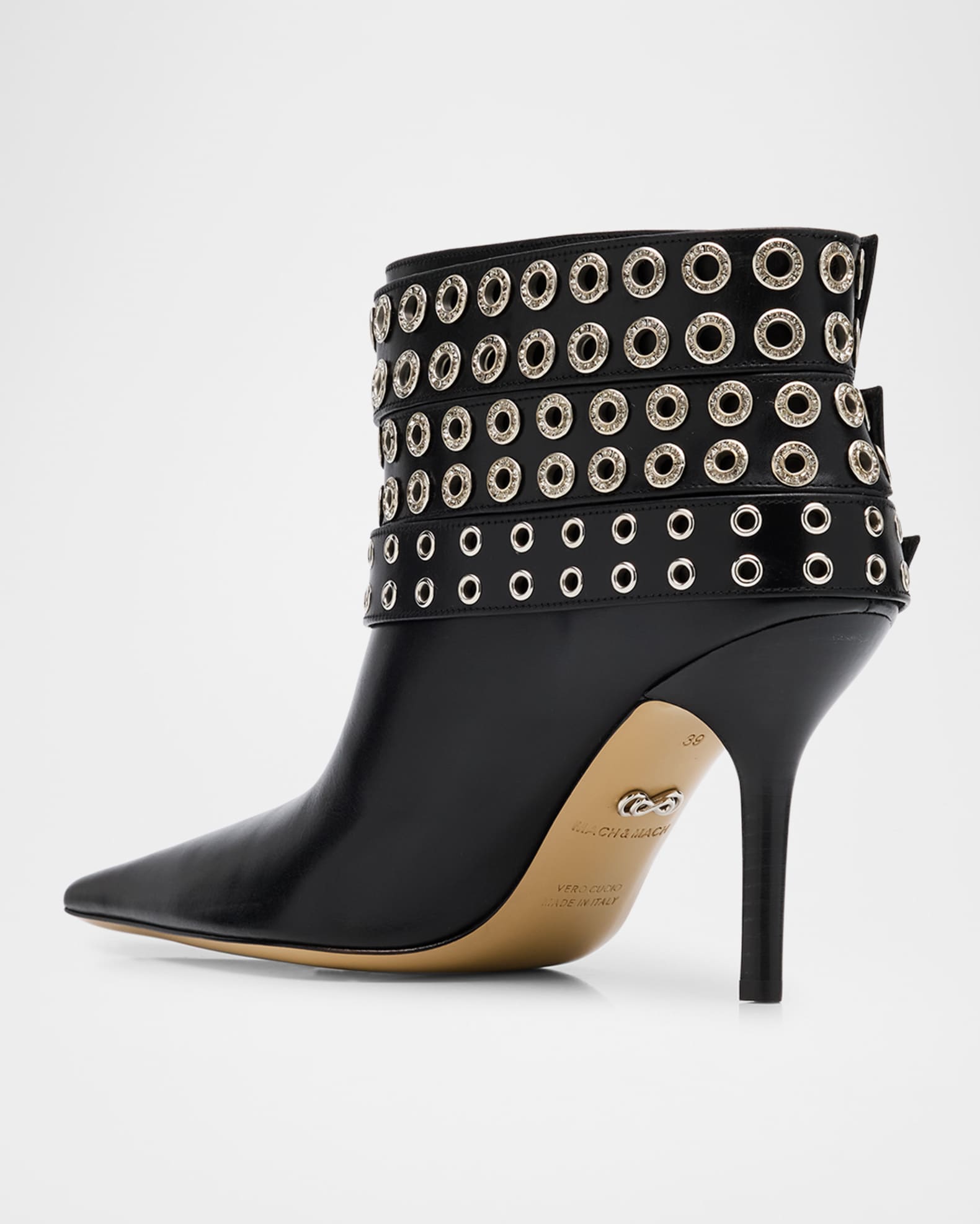 MACH & MACH Buckle Belt Leather Ankle Boots | Neiman Marcus