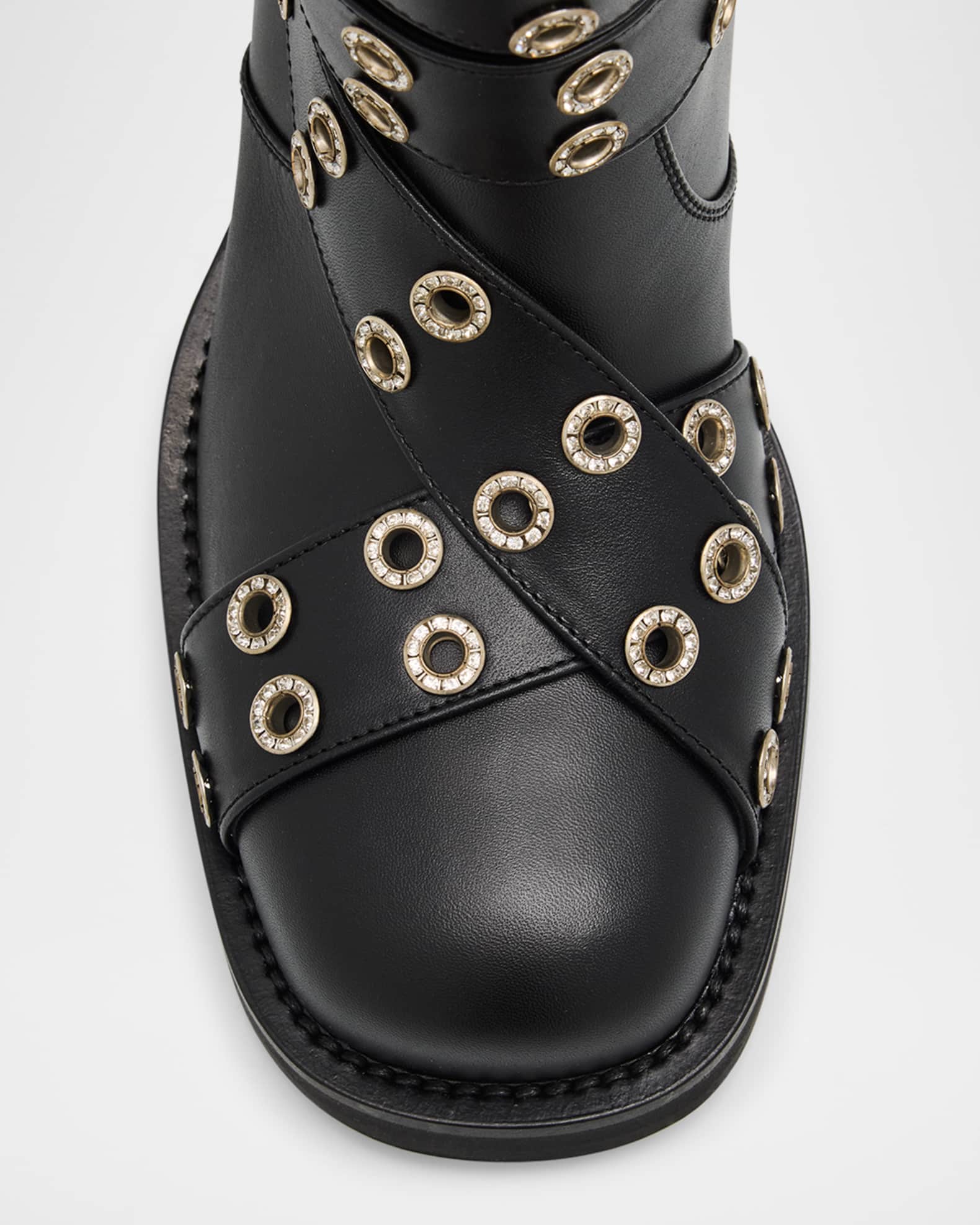 MACH & MACH Buckle Belt Leather Combat Boots | Neiman Marcus