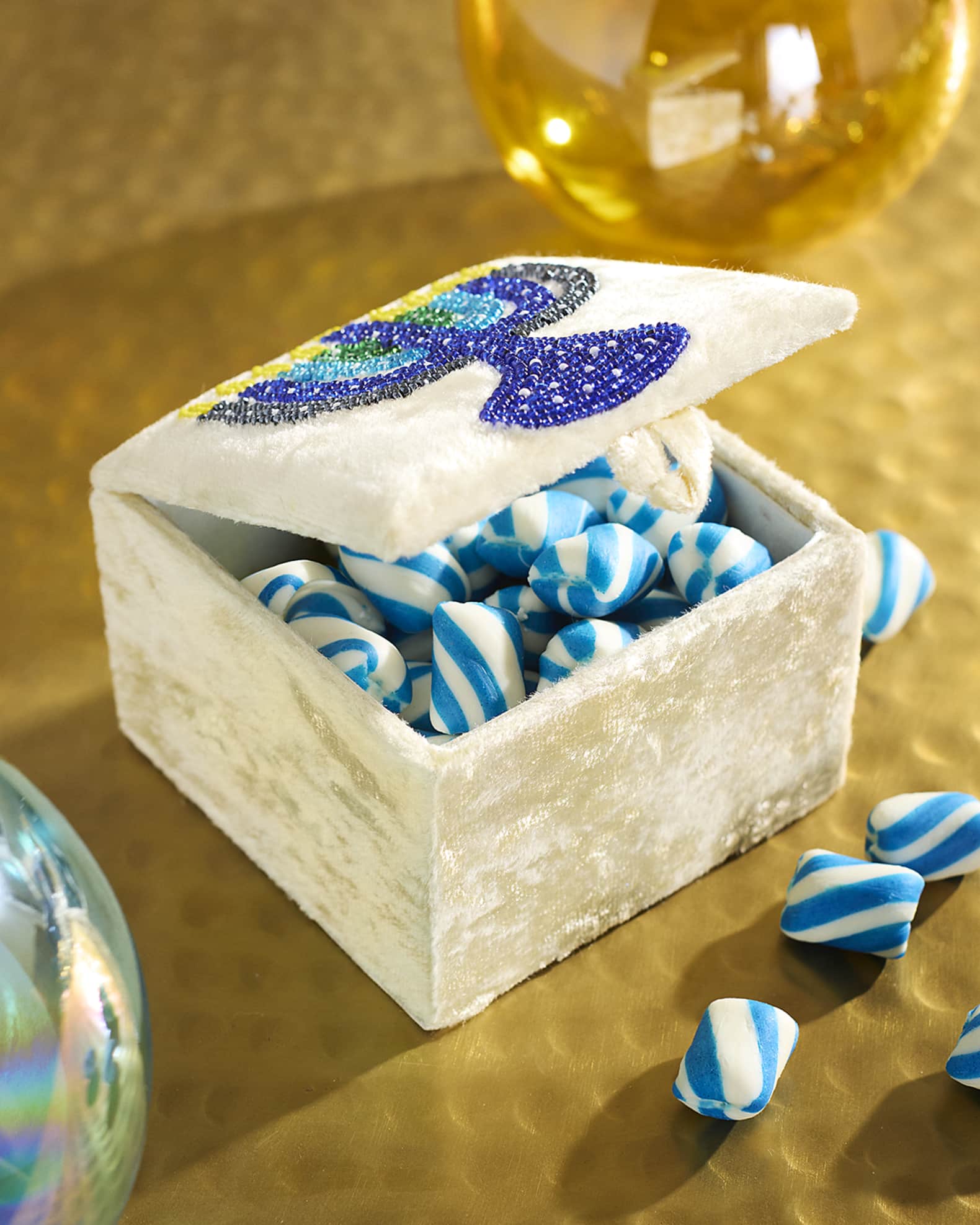Sudha Pennathur Beaded Menorah Velvet Hanukkah Box | Neiman Marcus