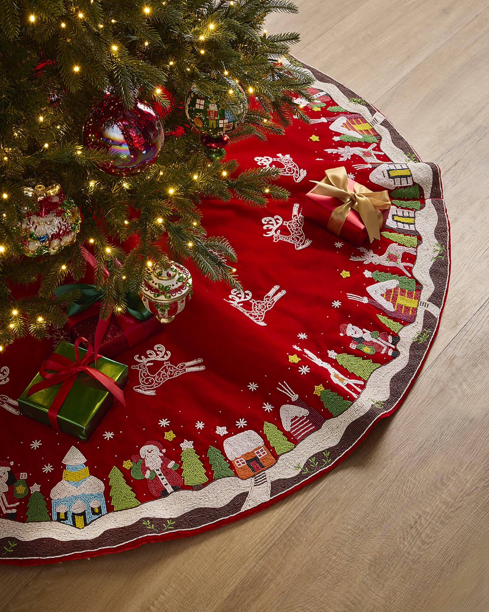 Sudha Pennathur 60" Christmas Scene Tree Skirt | Neiman Marcus