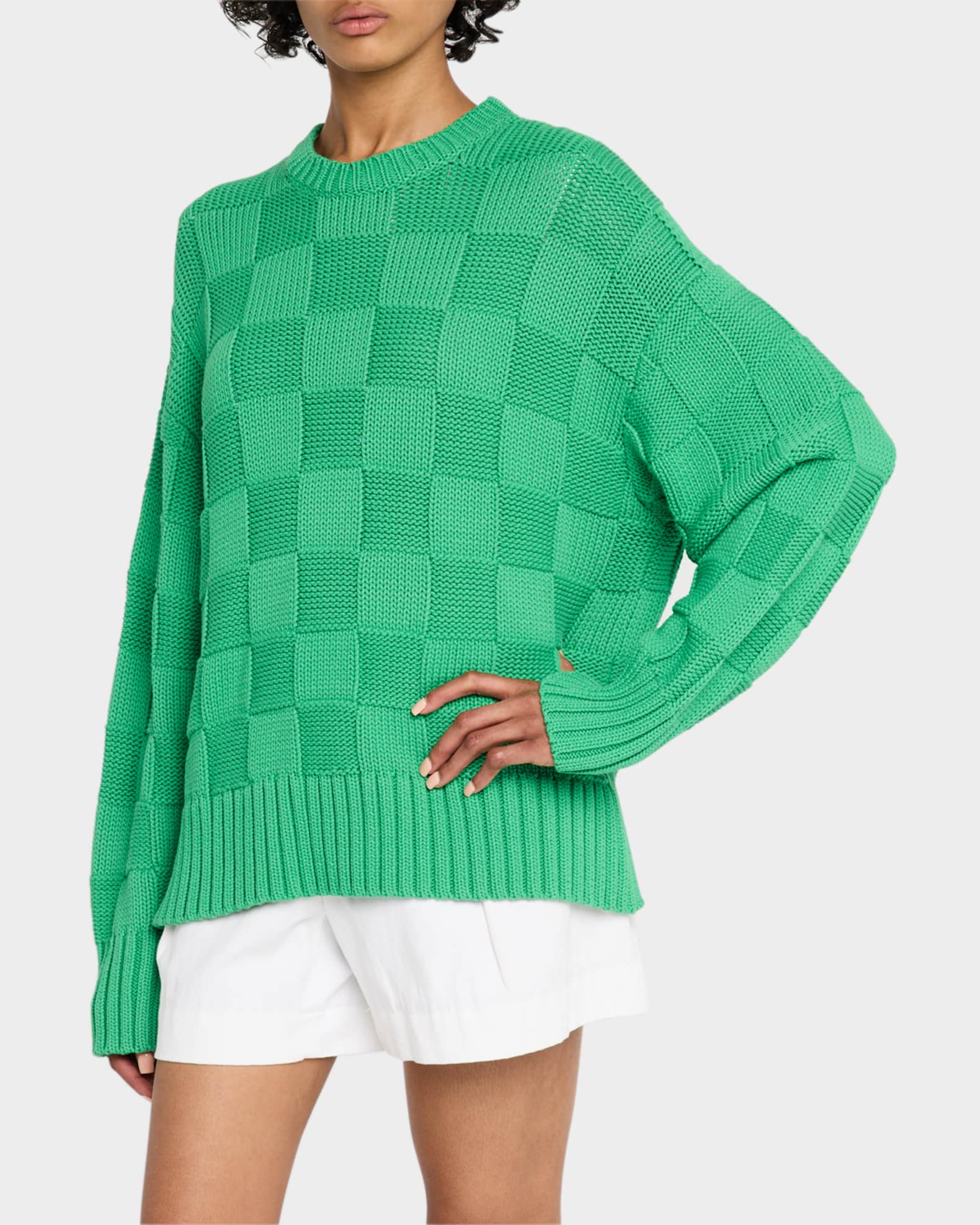 Guest in Residence Checker Cozy Crewneck Sweater | Neiman Marcus