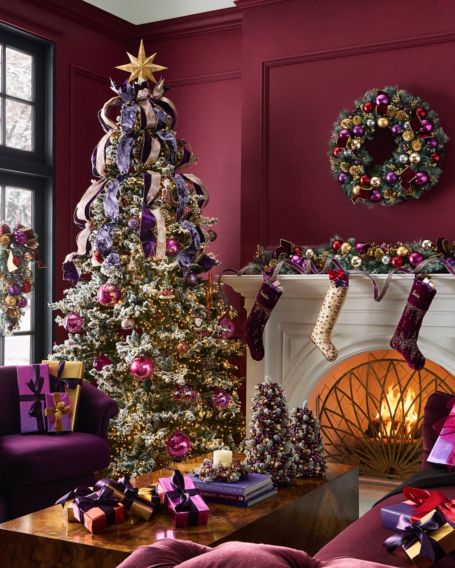 Barcana 8' Flocked Silvertip Pre-Lit Christmas Tree | Neiman Marcus