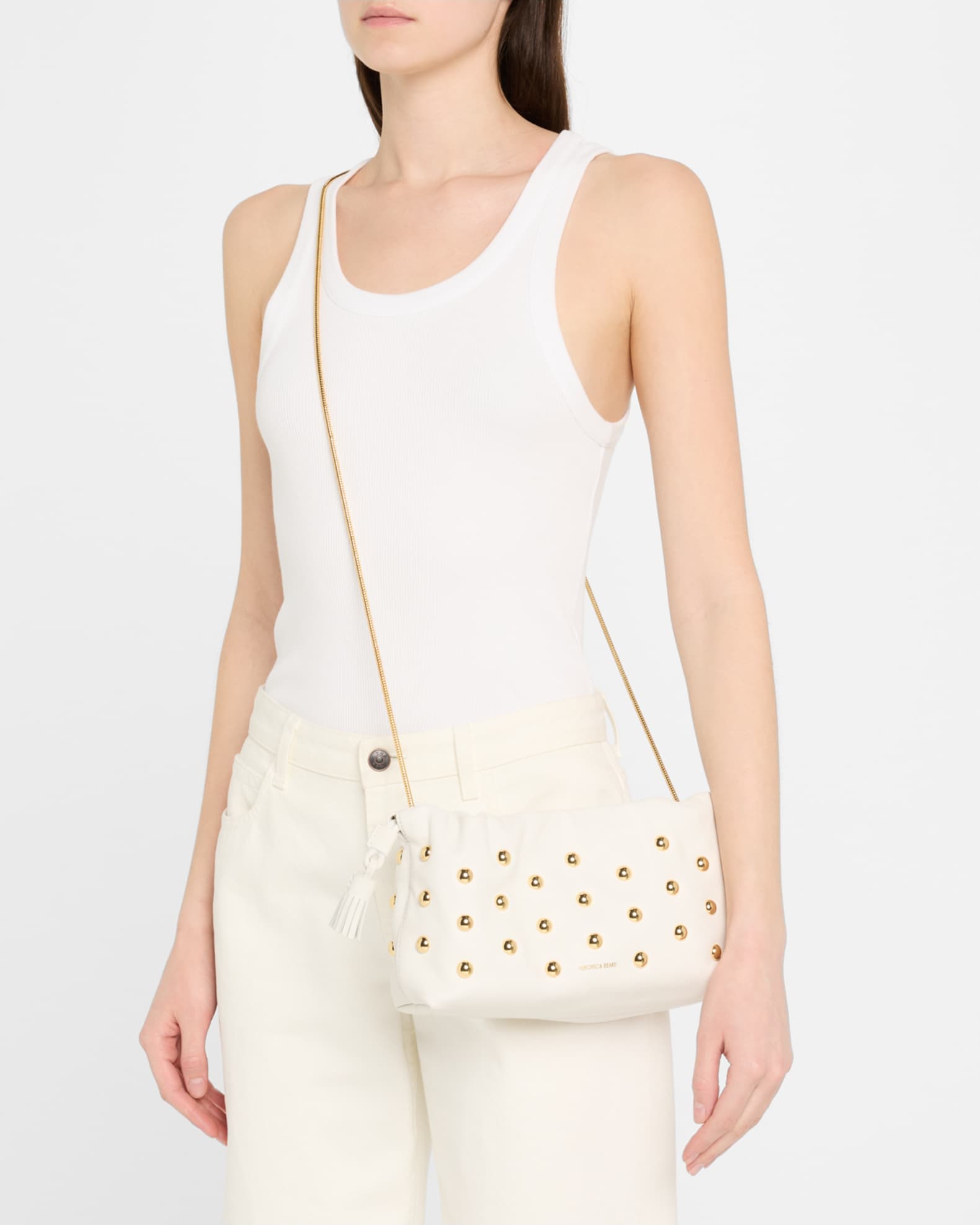 Veronica Beard Stash Small Studded Leather Clutch Bag | Neiman Marcus