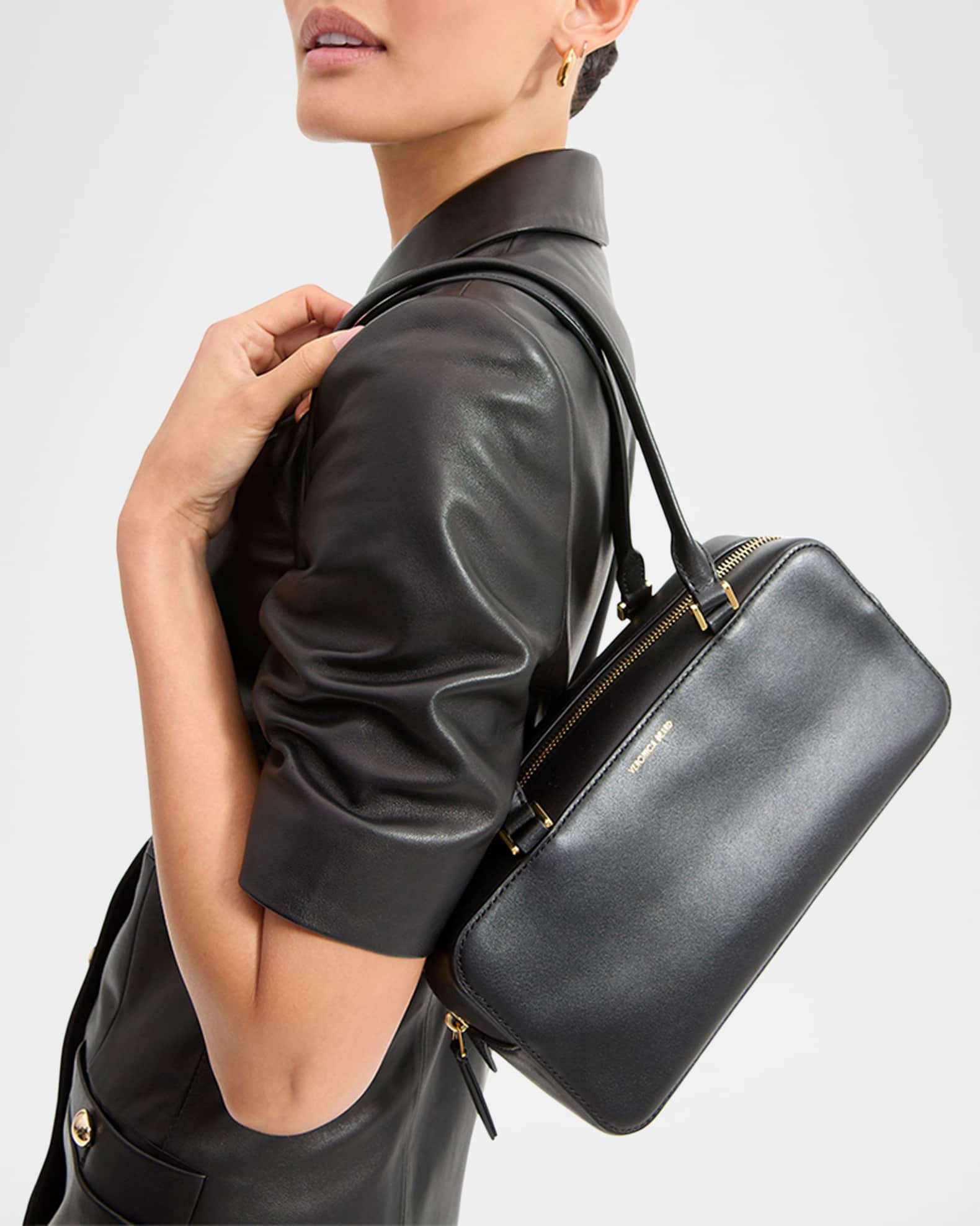 Veronica Beard Boxy Leather Shoulder Bag | Neiman Marcus