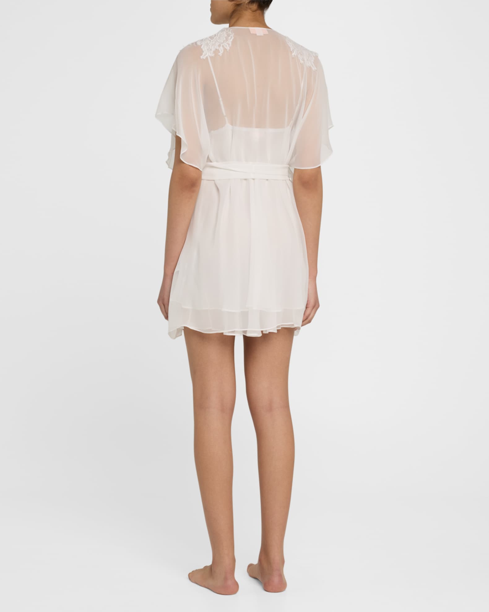 Christine Lingerie Floral Applique Silk Chiffon Robe | Neiman Marcus