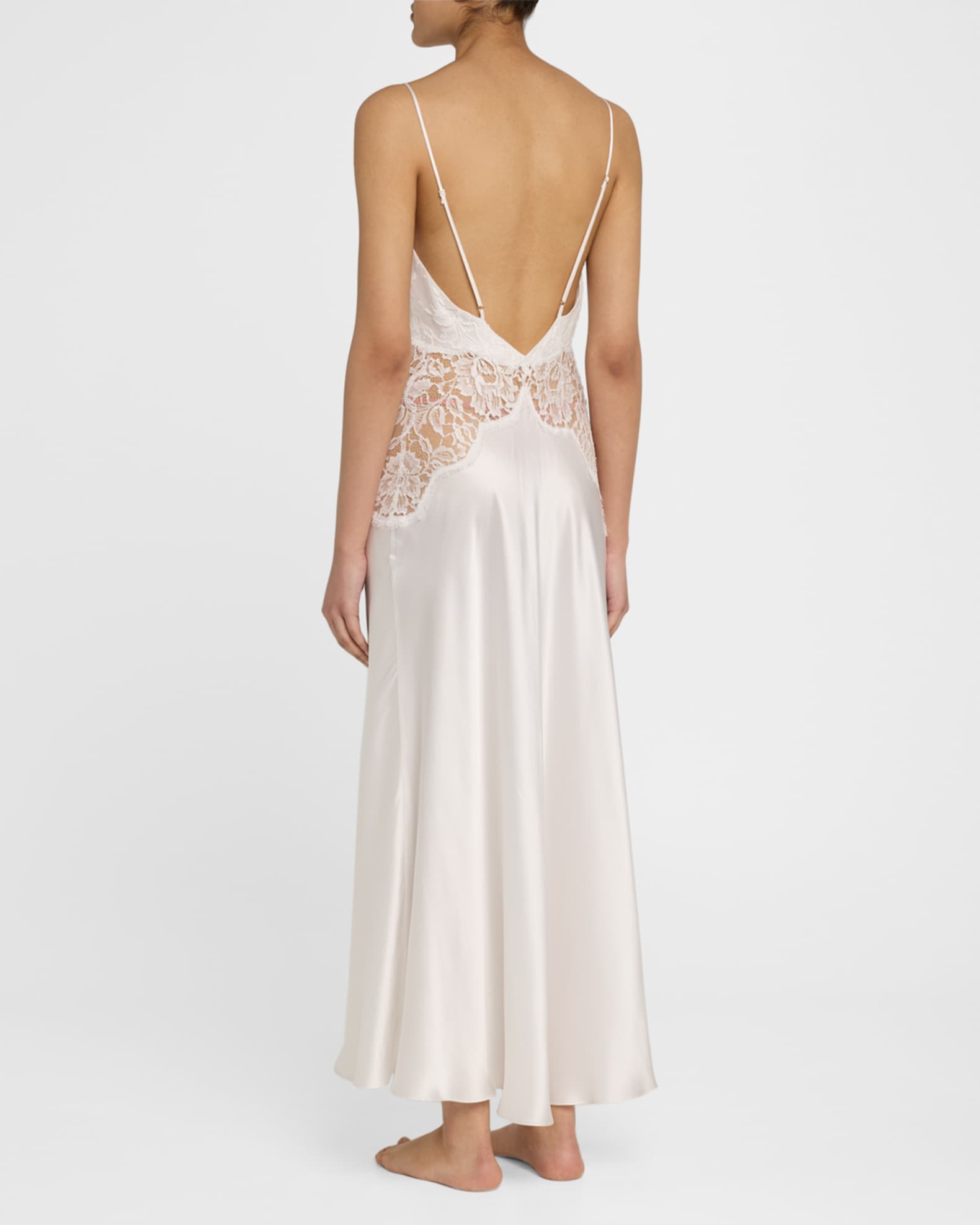 Christine Lingerie Backless Lace & Silk Charmeuse Nightgown | Neiman Marcus
