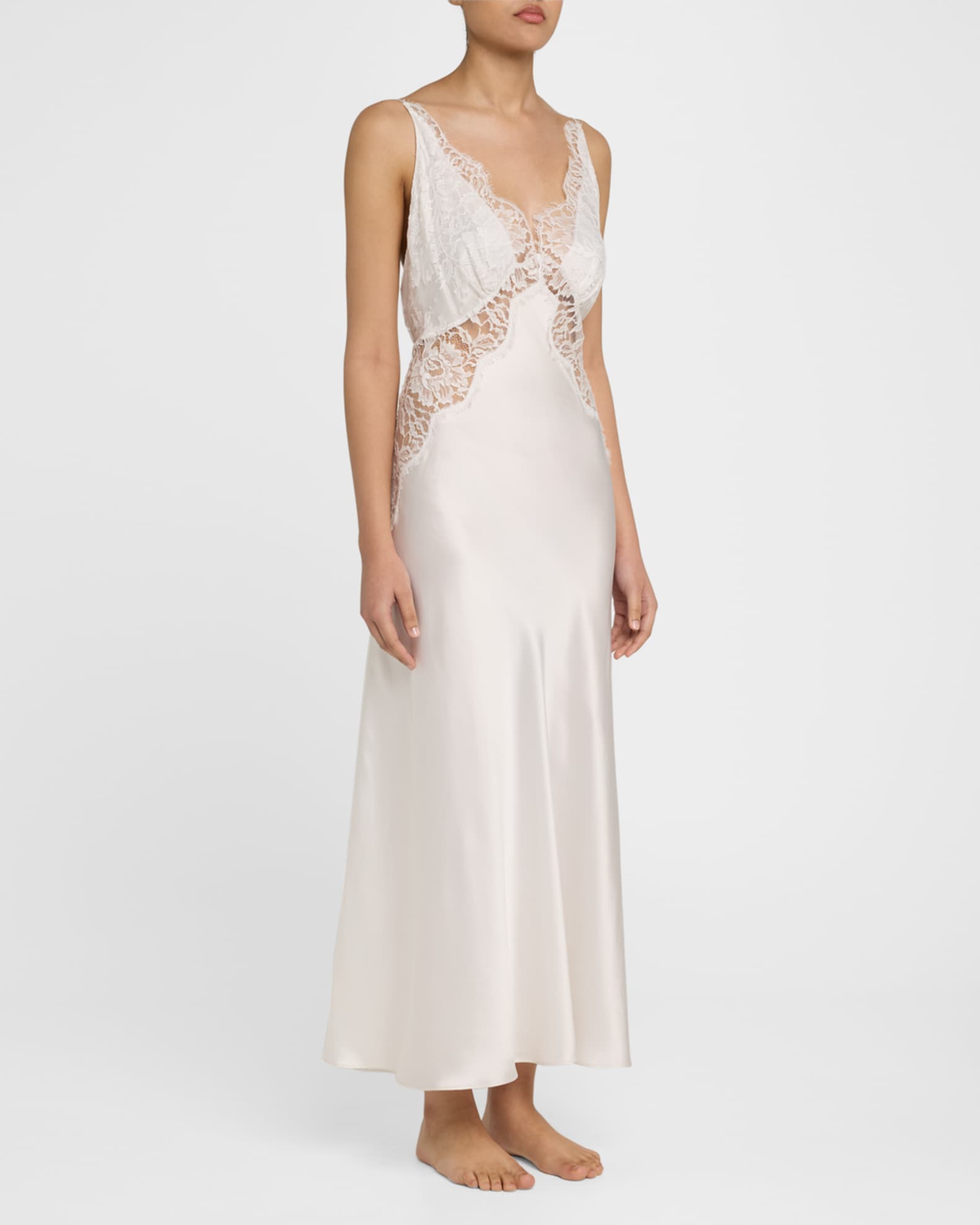 Christine Lingerie Backless Lace & Silk Charmeuse Nightgown | Neiman Marcus