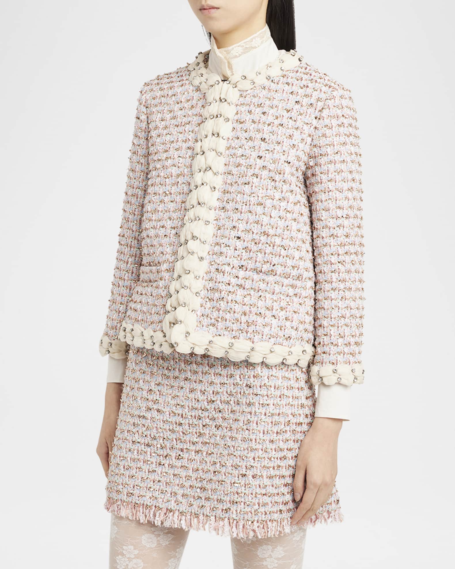 Valentino Garavani Boxy Crystal-Embellished Tweed Jacket | Neiman Marcus