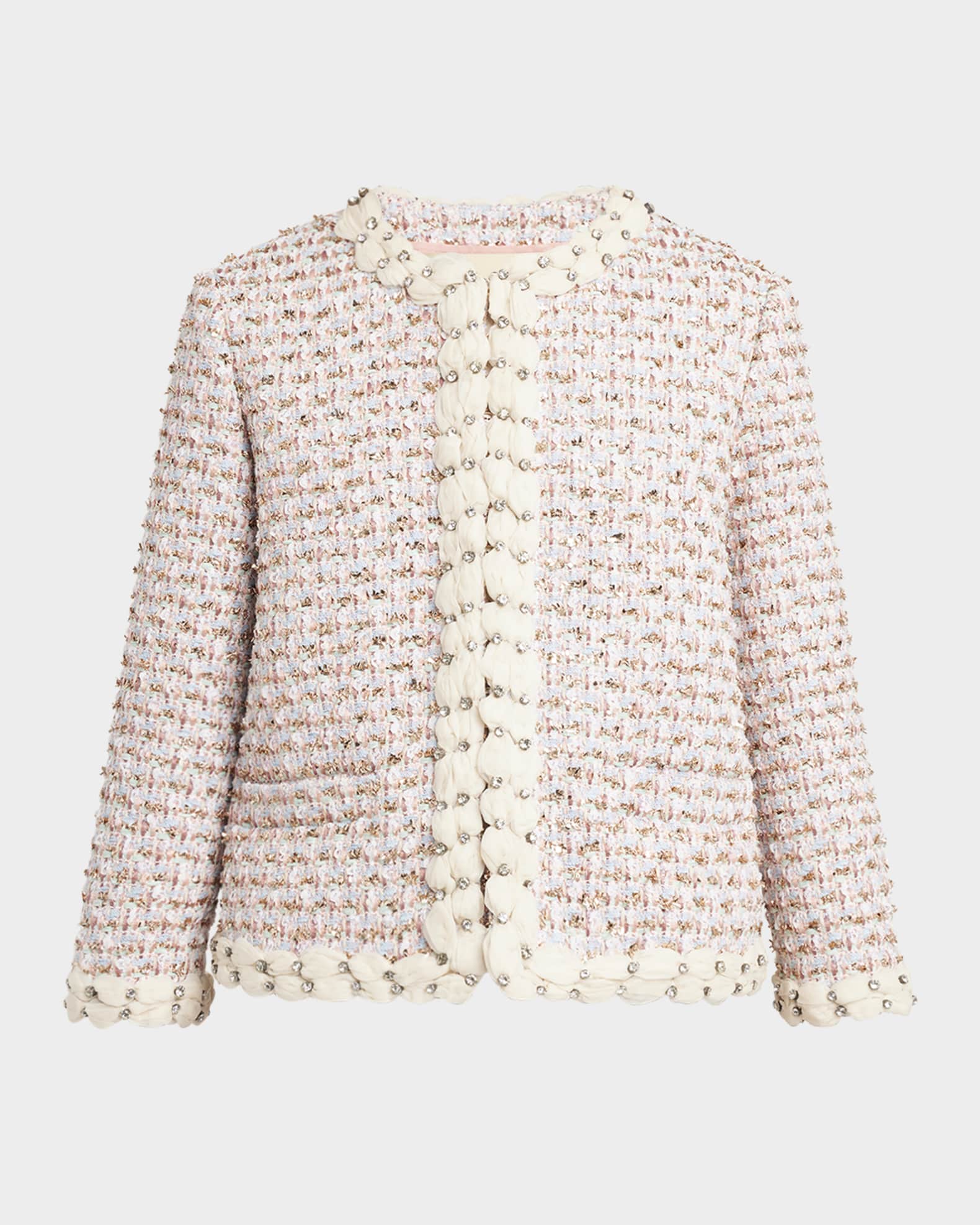Valentino Garavani Boxy Crystal-Embellished Tweed Jacket | Neiman Marcus