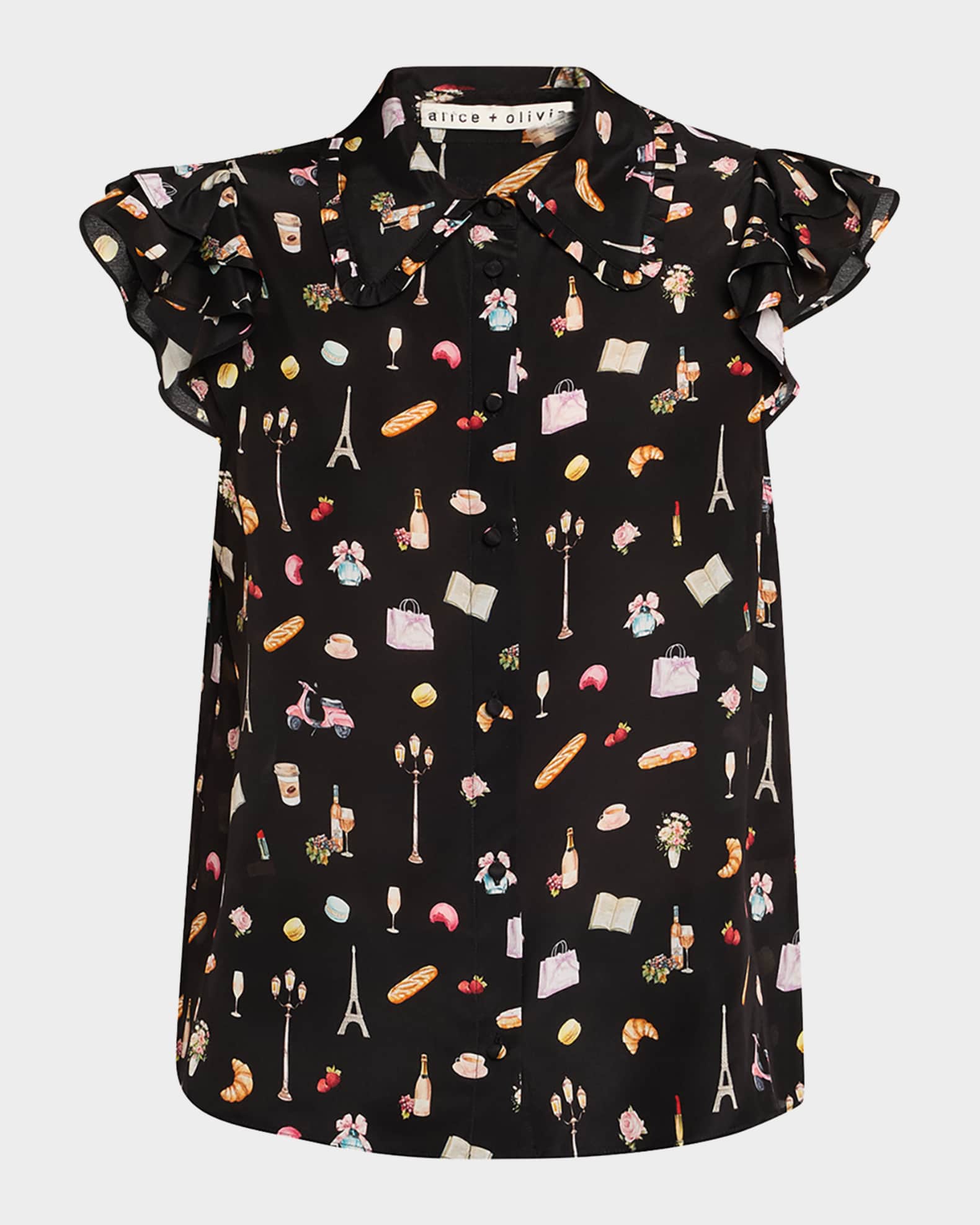 Alice + Olivia Martel Flutter-Sleeve Blouse | Neiman Marcus