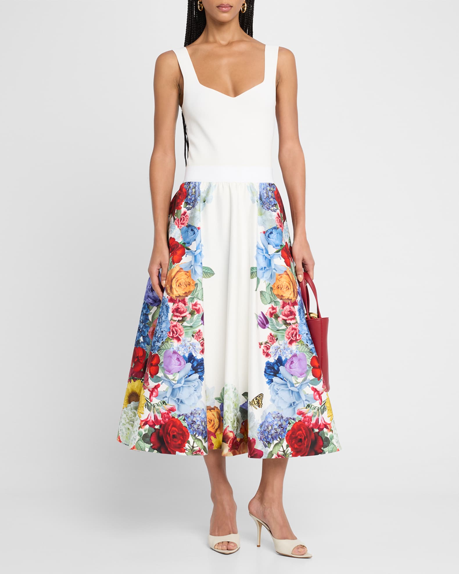 Alice + Olivia Earla Floral Flared Midi Skirt | Neiman Marcus