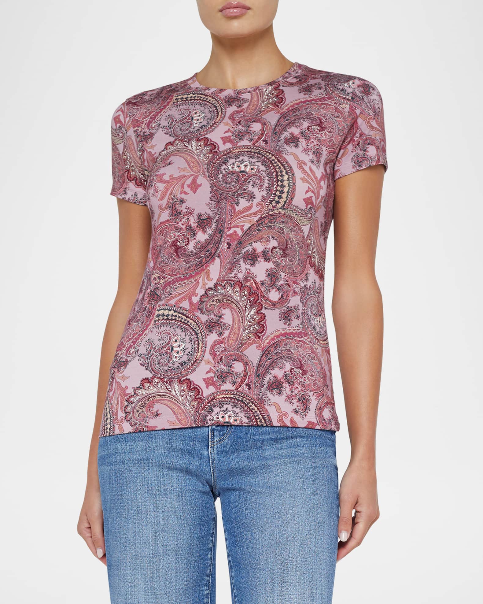 L'Agence Ressi Short-Sleeve Paisley Tee | Neiman Marcus