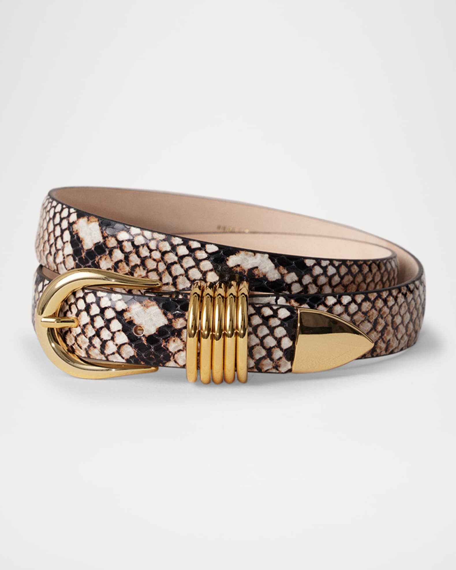 Dehanche Hollyhock Snake-Print Leather Belt | Neiman Marcus