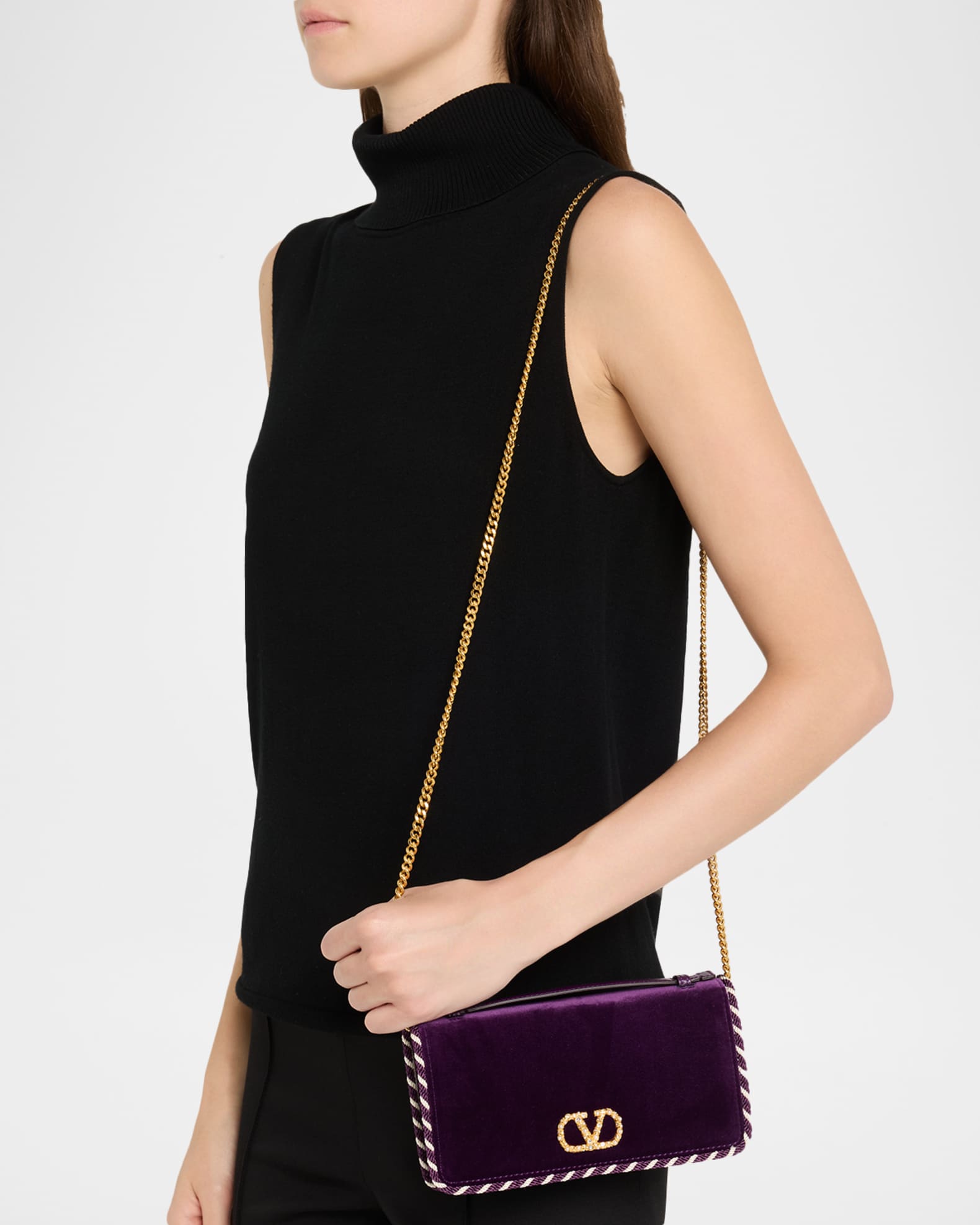 Valentino Garavani VLOGO Signature Suede Wallet with Chain Strap ...