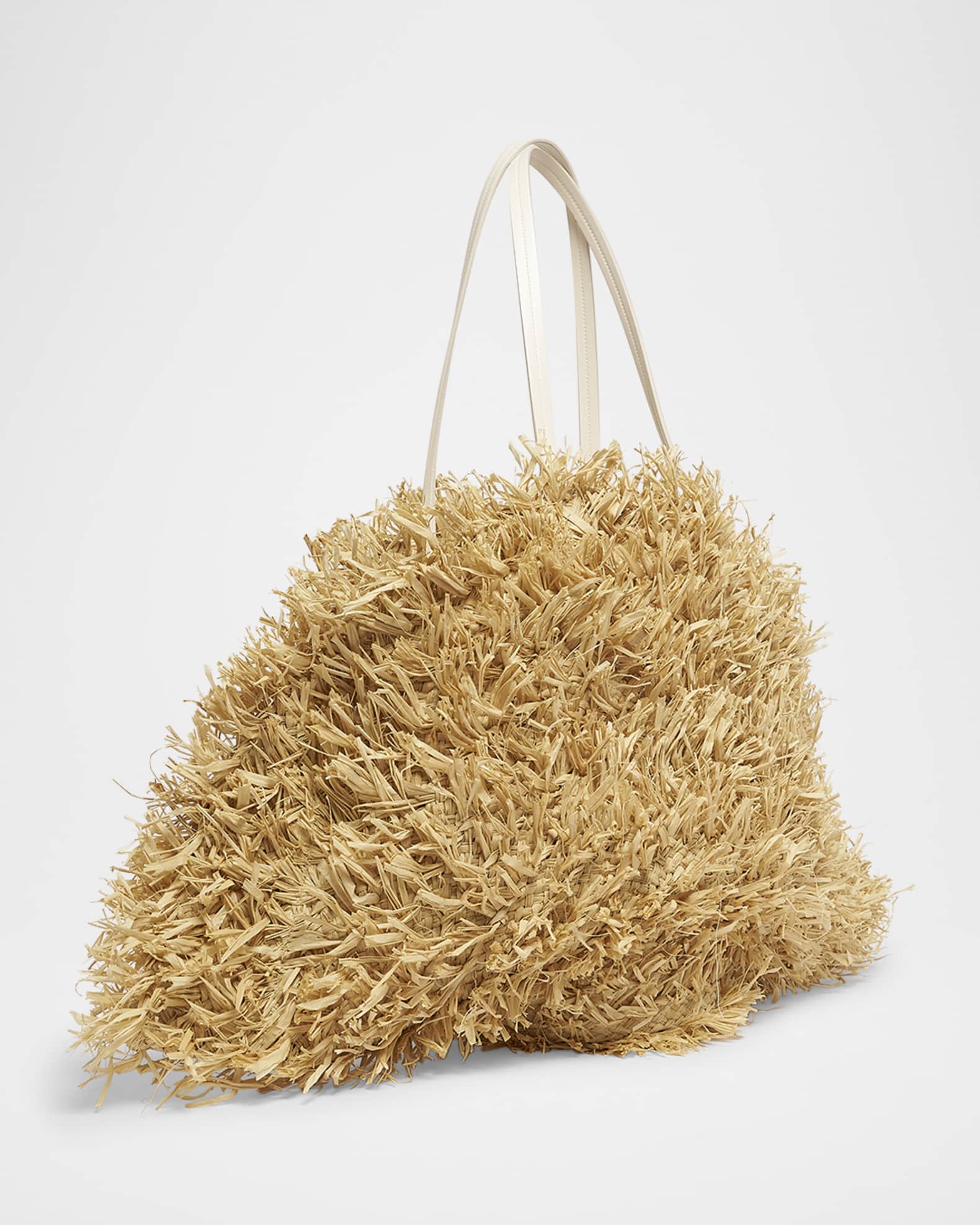 Roger Vivier Large Fan Fringe Raffia Shoulder Bag | Neiman Marcus