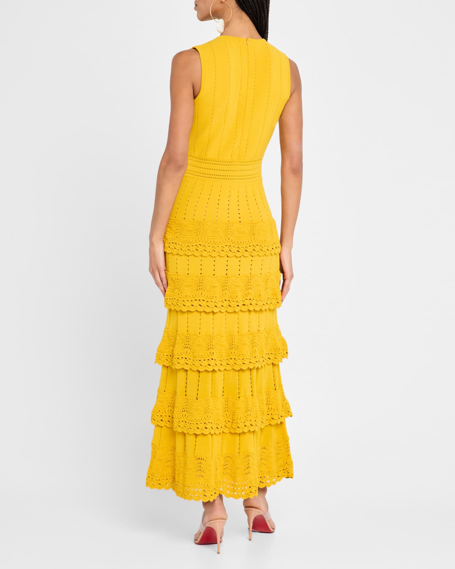 Lela Rose Crochet Ruffle Pointelle Knit Sleeveless Midi Dress | Neiman ...