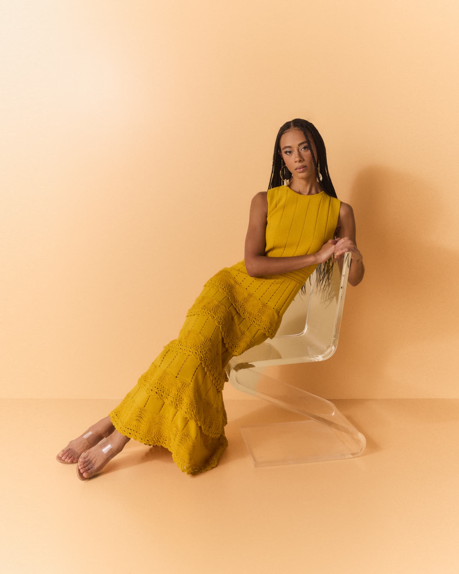 Lela Rose Crochet Ruffle Pointelle Knit Sleeveless Midi Dress | Neiman ...