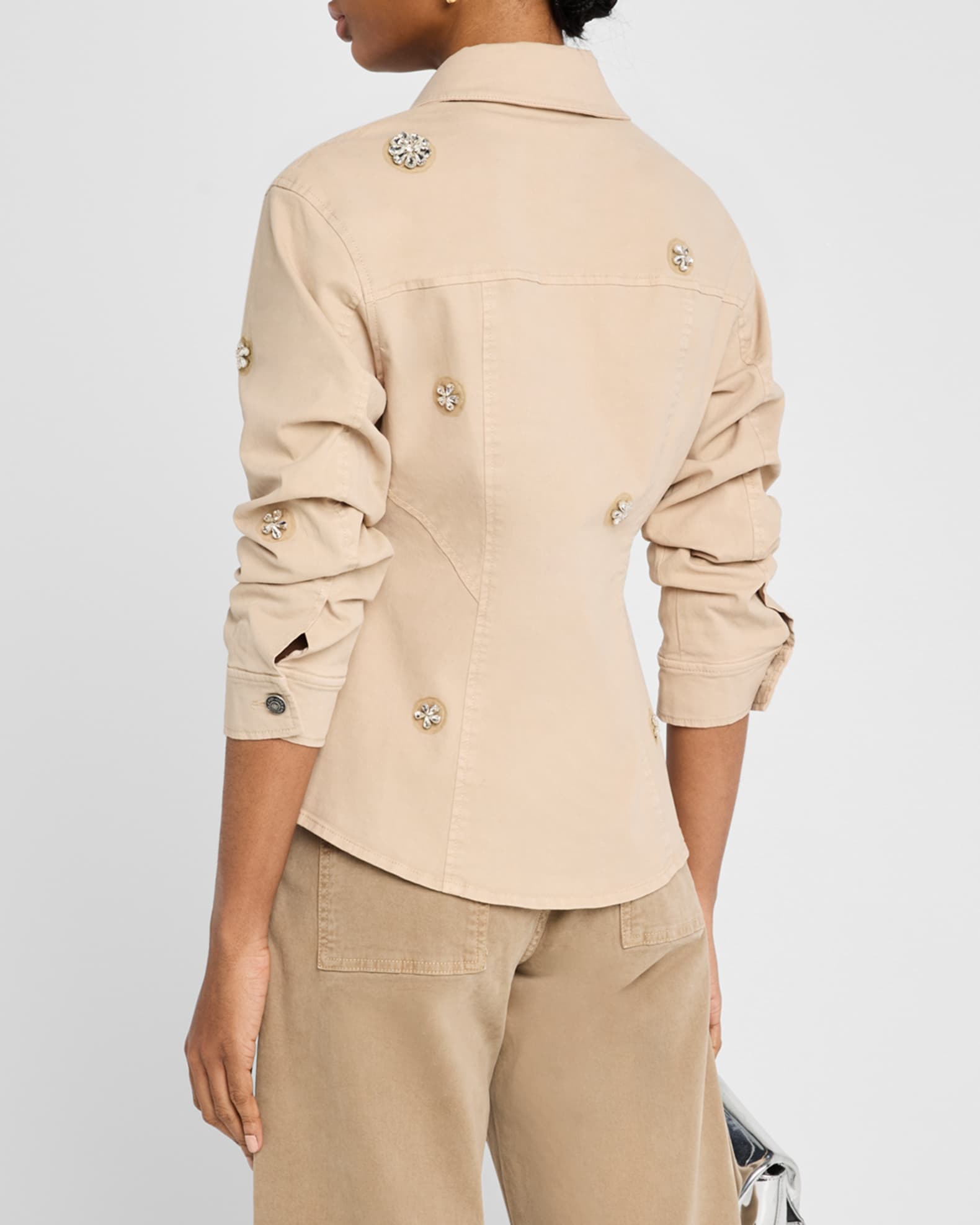 Cinq a Sept Canyon Embellished Scrunched Denim Jacket | Neiman Marcus