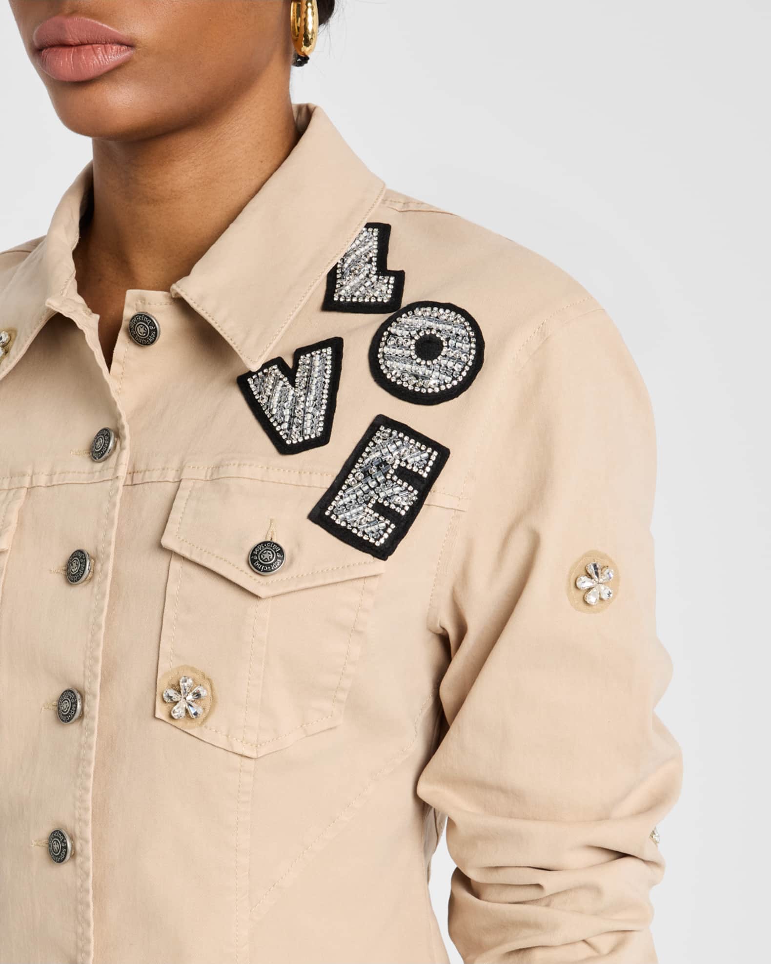 Cinq a Sept Canyon Embellished Scrunched Denim Jacket | Neiman Marcus
