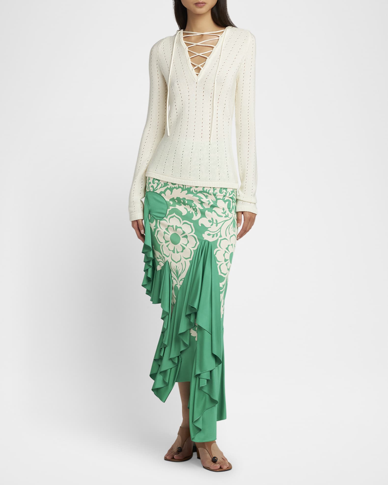 Etro Printed Draped Ruffle Maxi Skirt | Neiman Marcus
