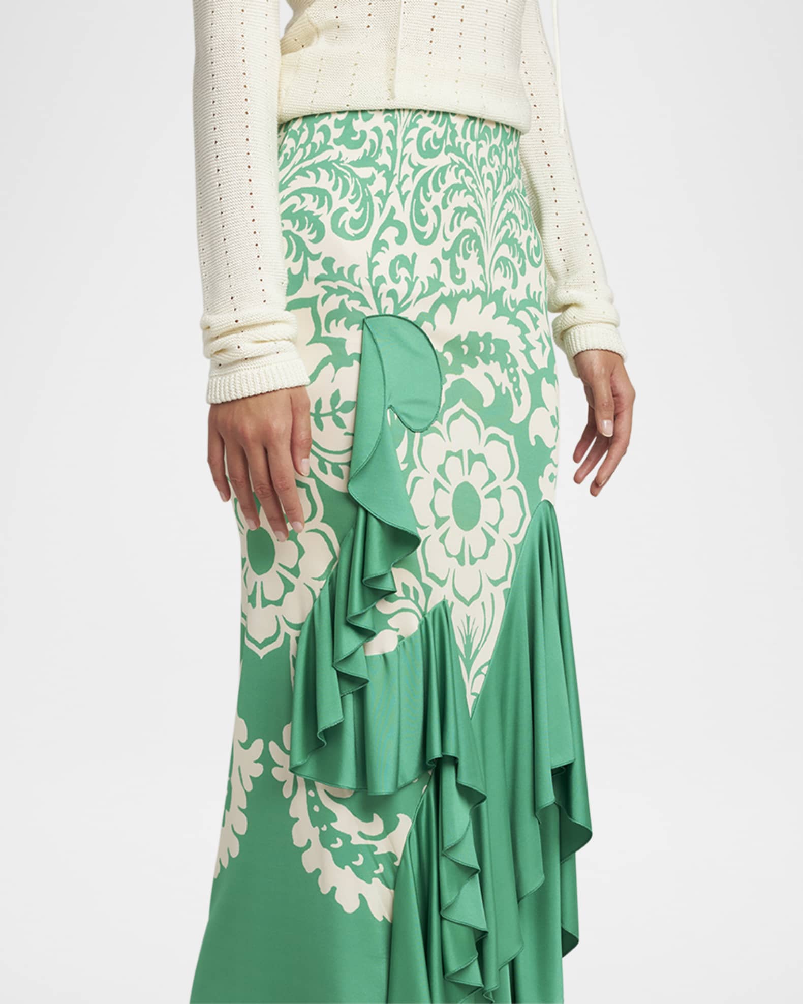 Etro Printed Draped Ruffle Maxi Skirt | Neiman Marcus