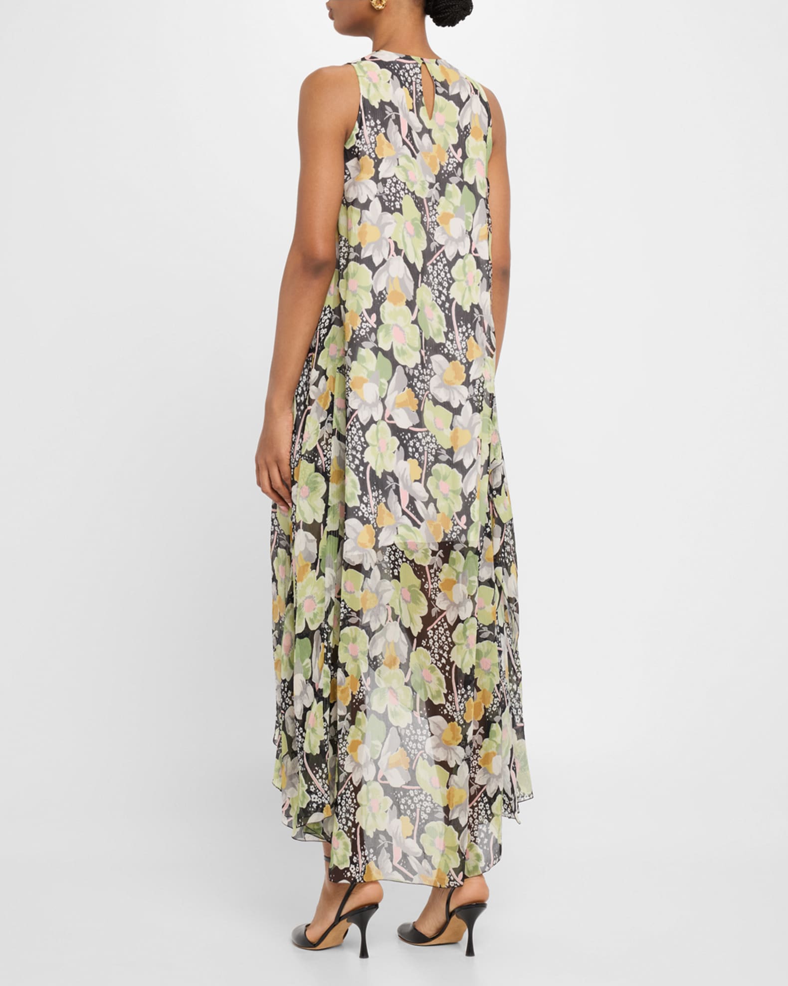 Loewe Flower Chiffon High-Low Dress | Neiman Marcus
