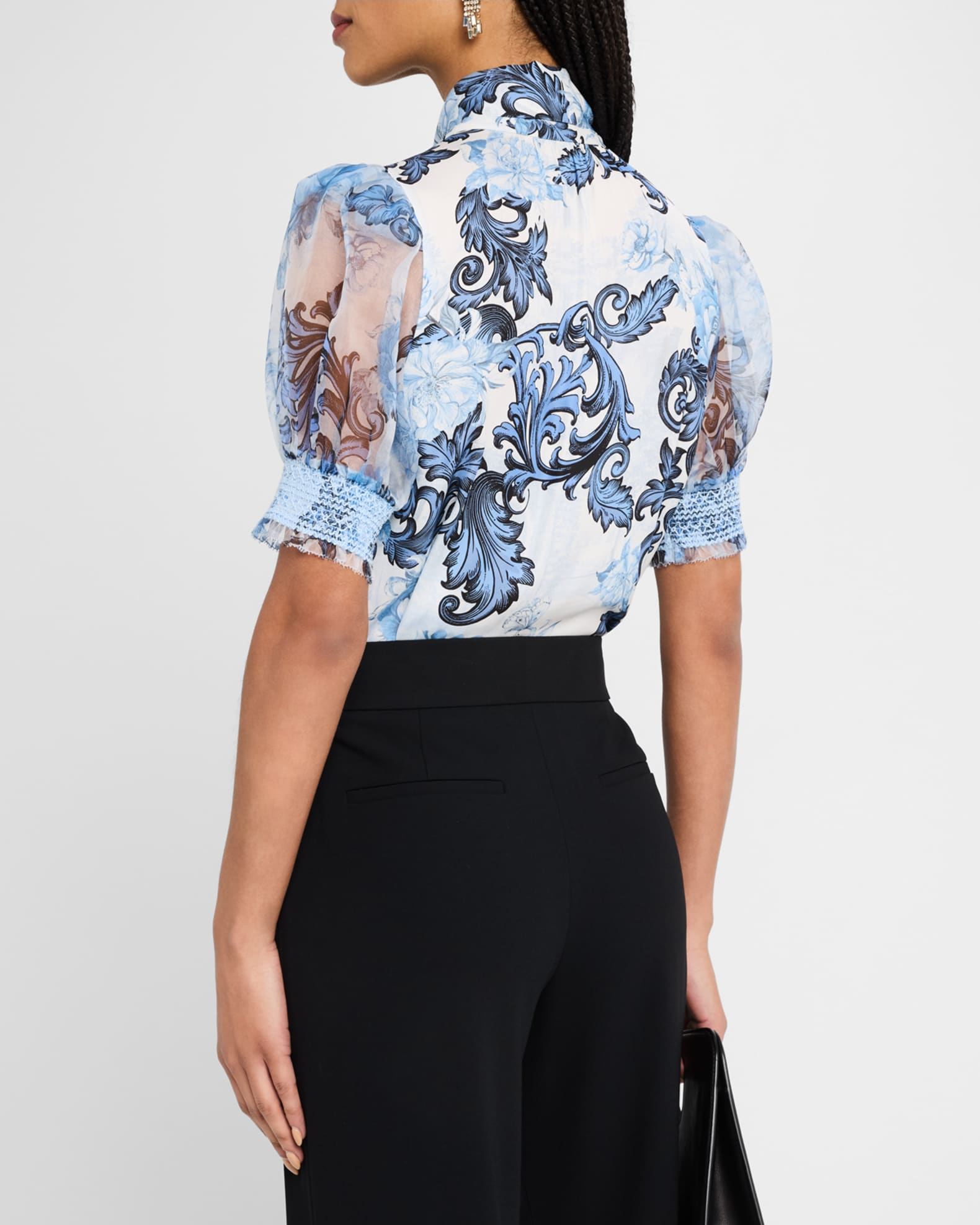 Alice + Olivia Scroll Symphony Brentley Tie-Neck Top | Neiman Marcus