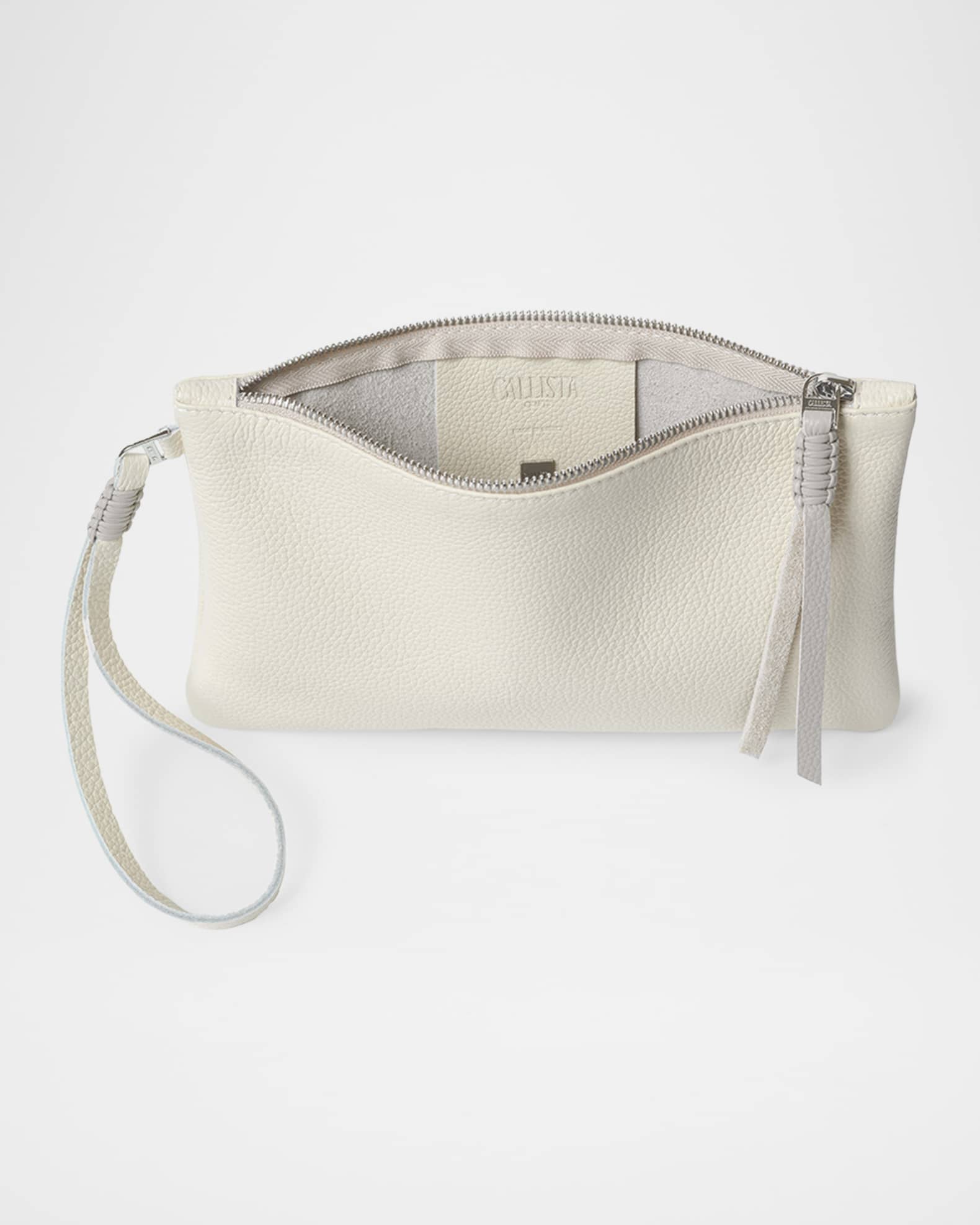 Callista Slim Grained Leather Pochette Clutch Bag | Neiman Marcus