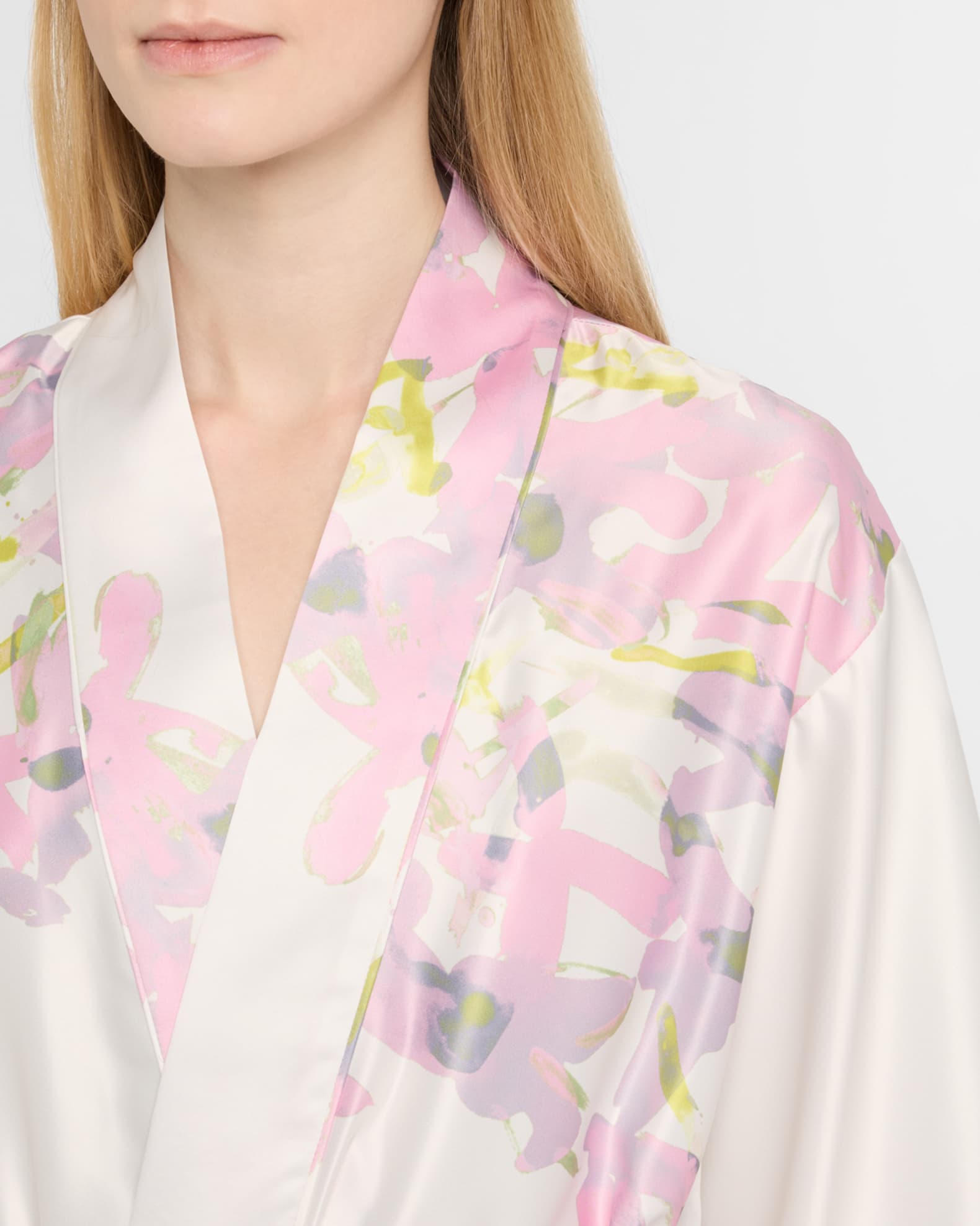 Natori Sumi-E Floral-Print Charmeuse Wrap | Neiman Marcus