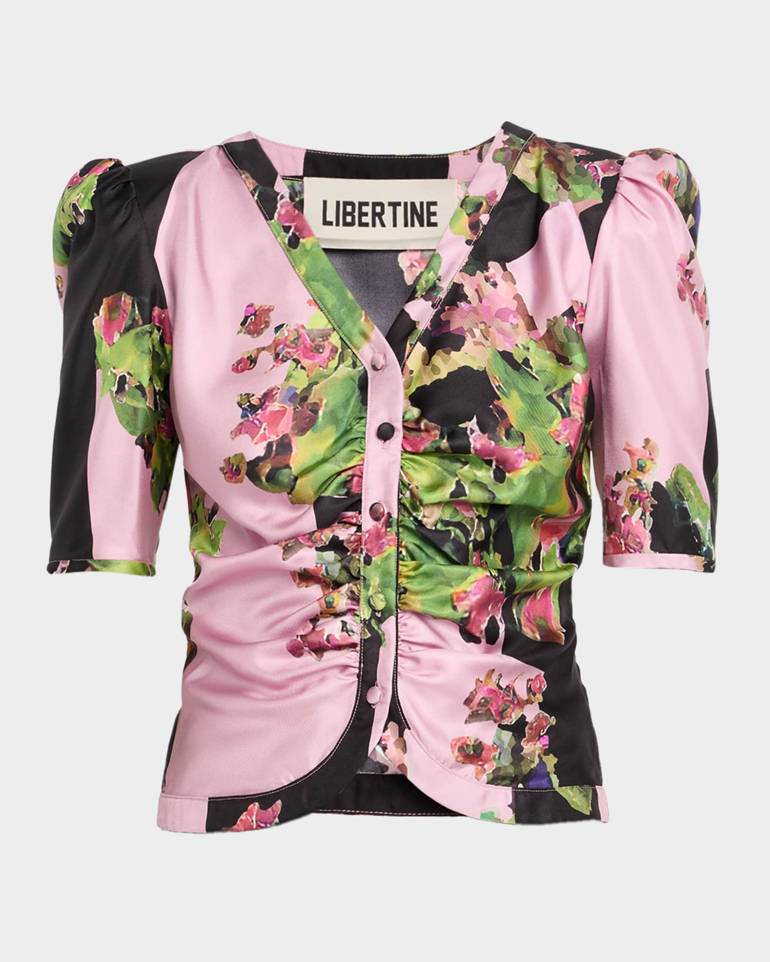Libertine Monaco Pink London Terrace Ruched Silk Top | Neiman Marcus