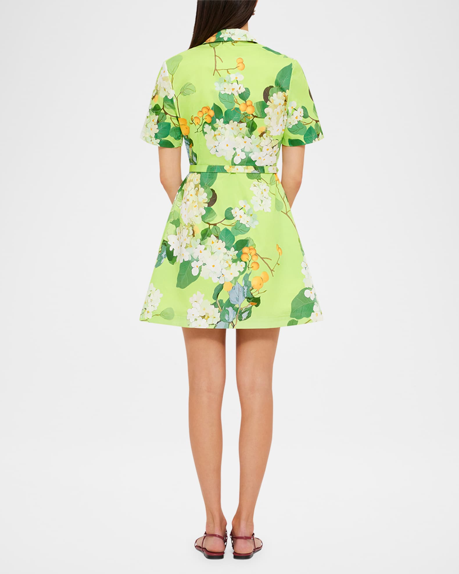 LEO LIN Brigitte Floral-Print Belted Mini Shirtdress | Neiman Marcus