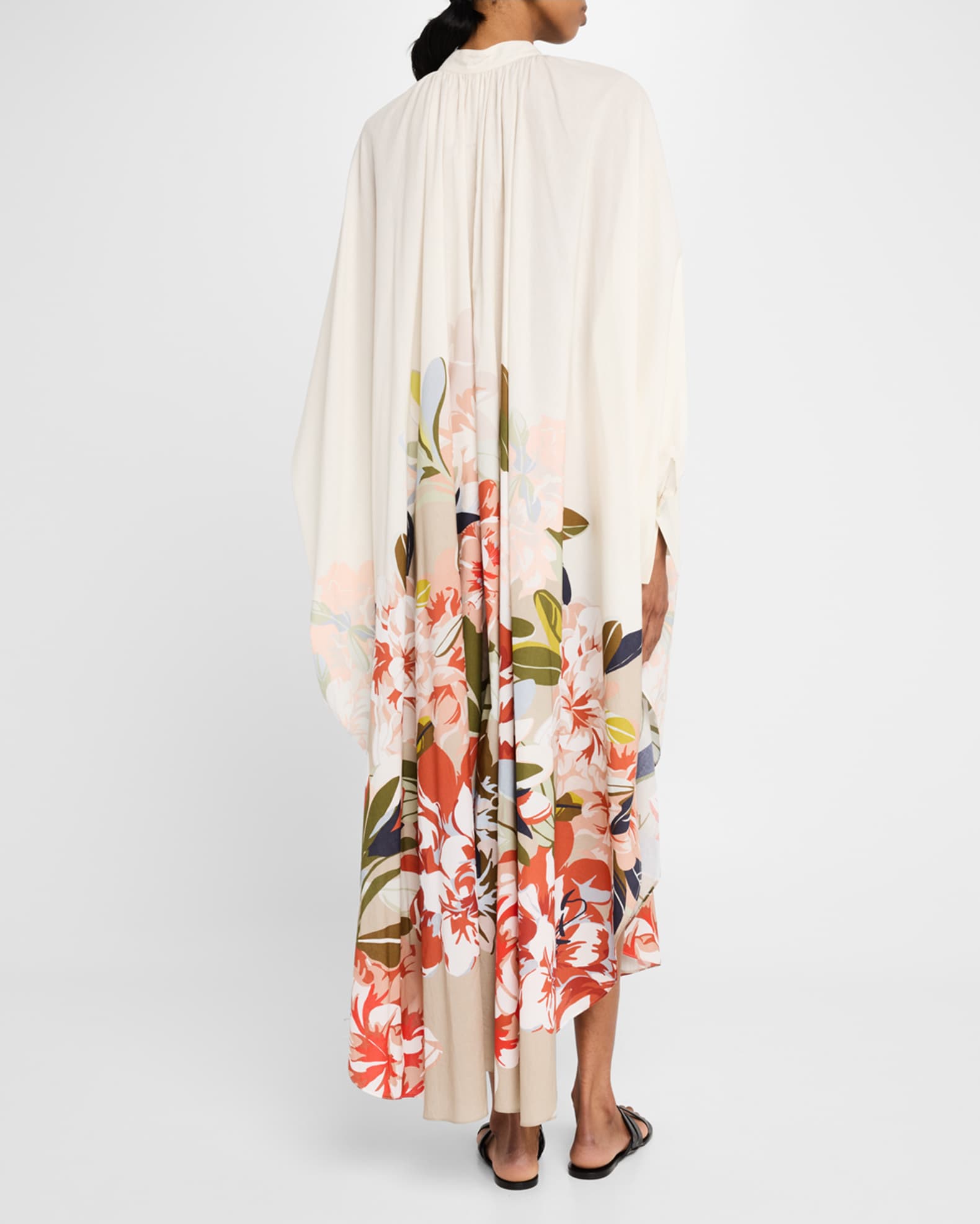 Adam Lippes Rysa Floral Print Pleated Voile Caftan | Neiman Marcus